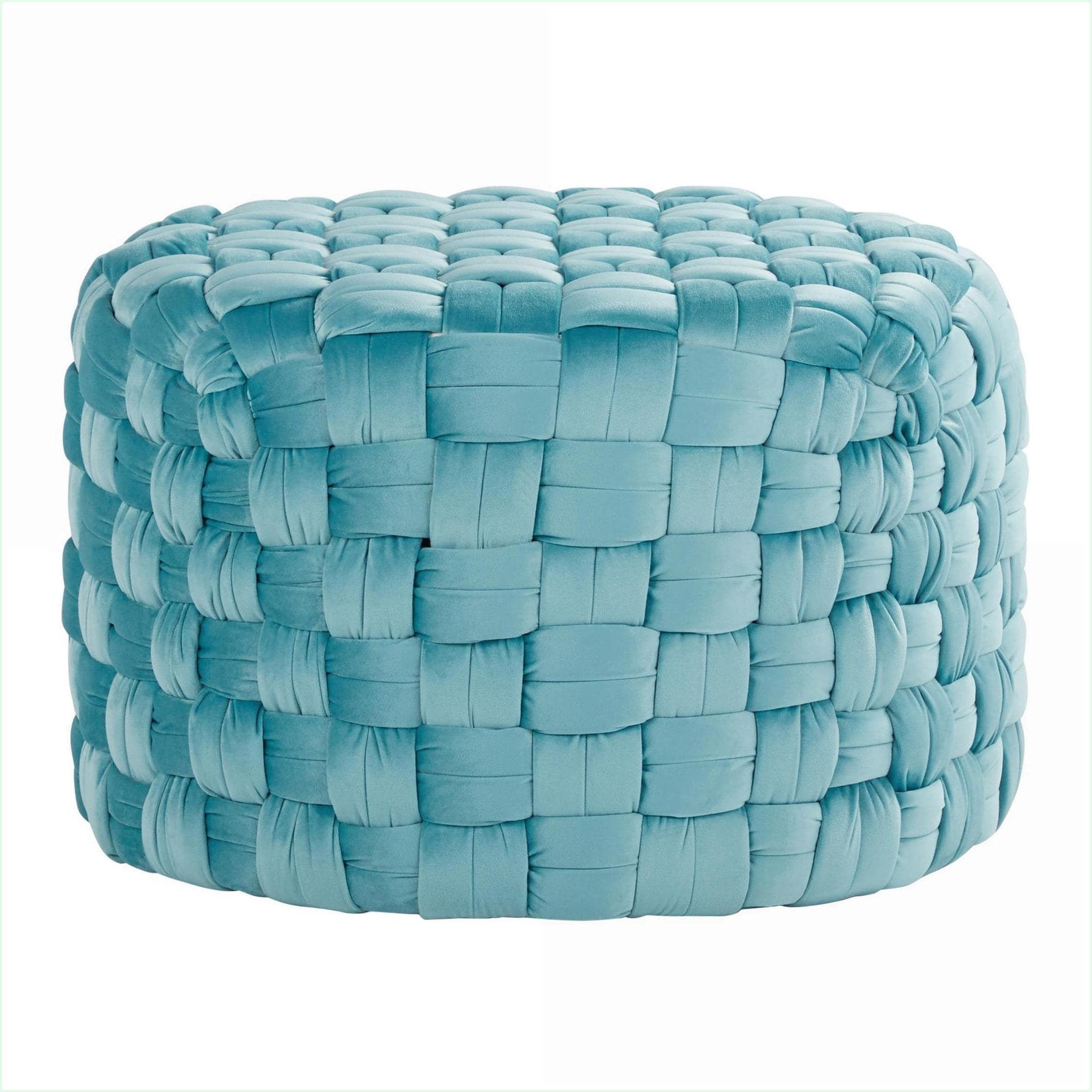 Watnature Ottoman 24 Round Contemporary Braided Velvet Ice Blue for ...
