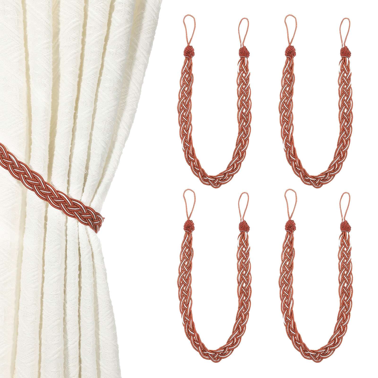 Unique Bargains 4pcs Curtain Tiebacks 60cm/24 Inch Braided Drapery ...