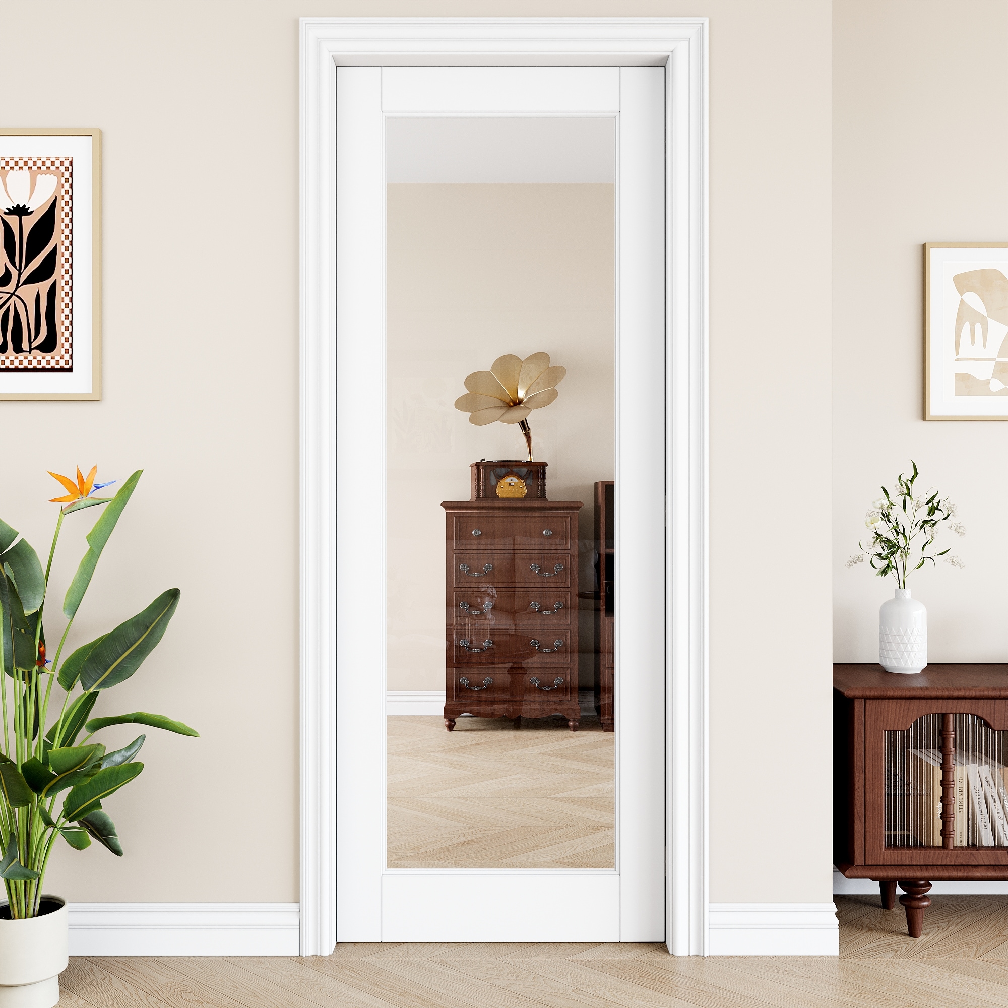 JUJUBON Traditional- 28-in x 80-in White 1-panel Clear glass Smooth ...