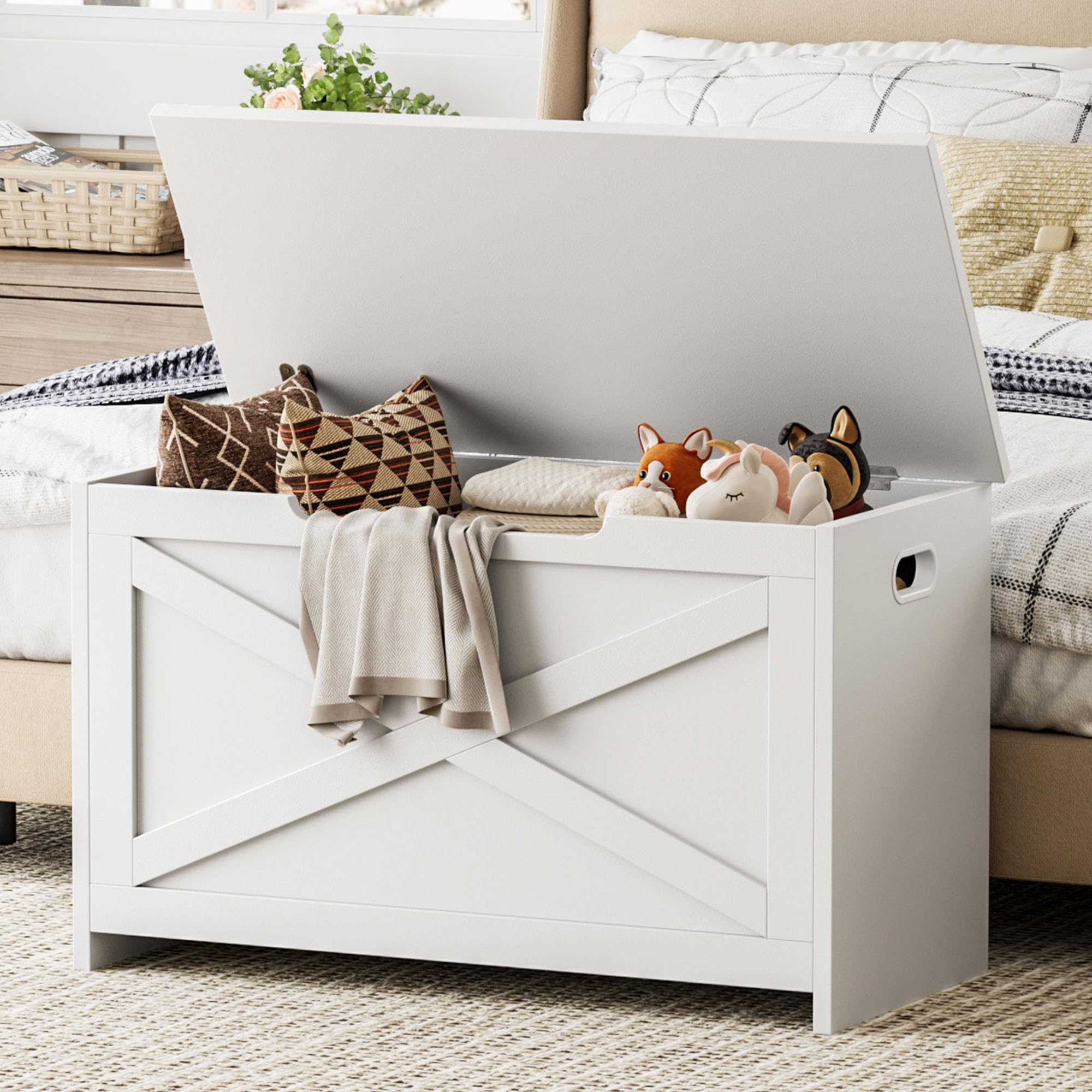 GarveeLife Wooden Storage Chest 30Inch x16Inch x18Inch Safety Hinge Toy ...