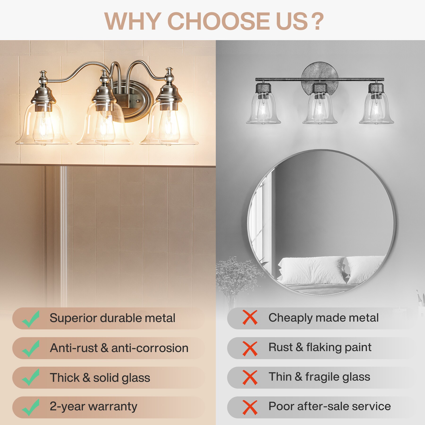 Fnova Triple Glass Glow Bath 22.85-in 3 Light Brushed Gold Modern ...