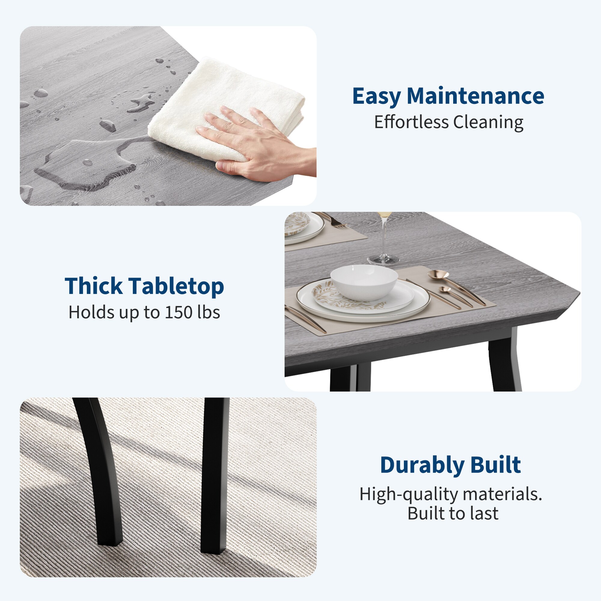 IdealHouse Space Saving 3 Piece Dining Table Set Modern Square Table 2 ...