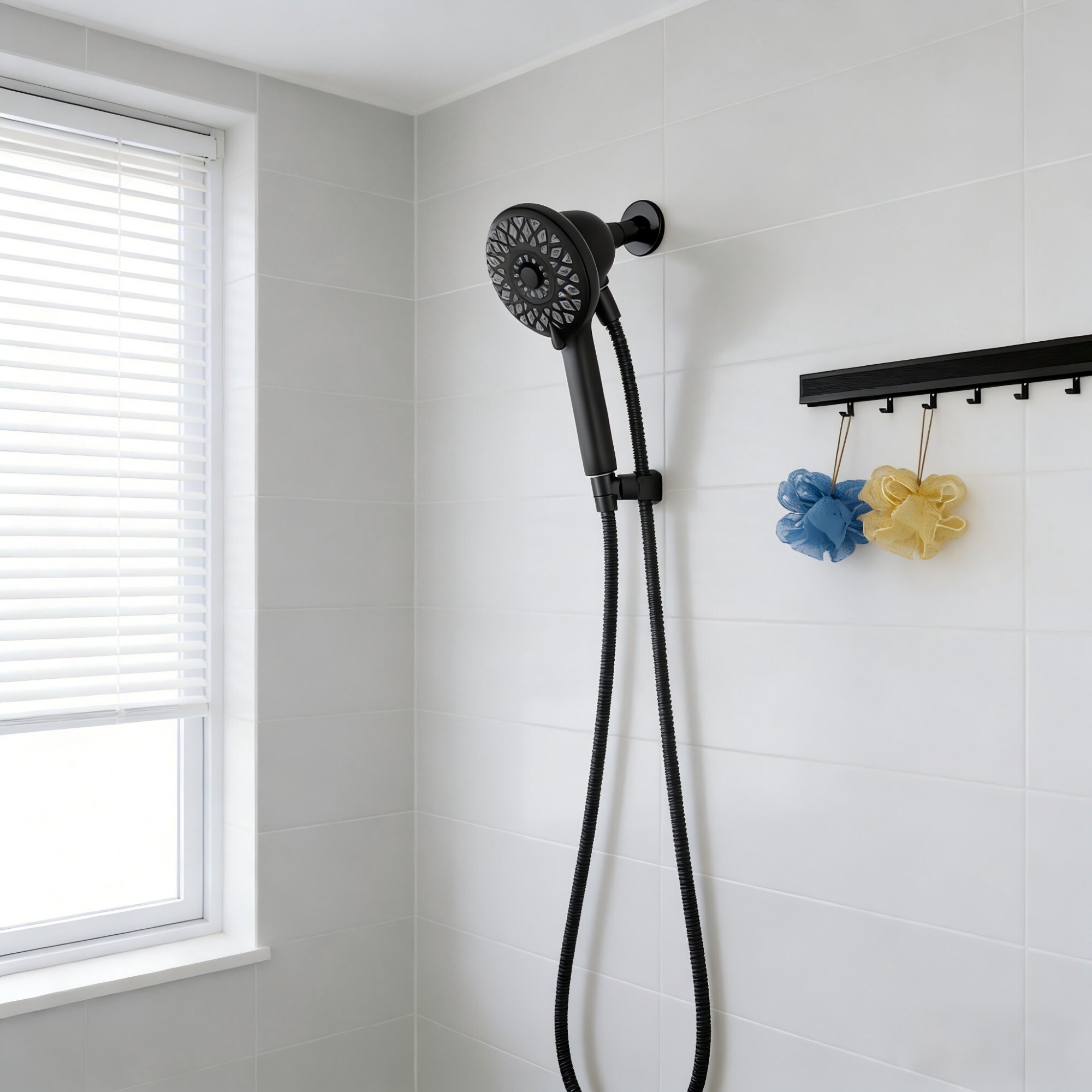 Numhew 4.8in 60in 6 Spray Mode Matte Black Handheld Shower Head in the ...