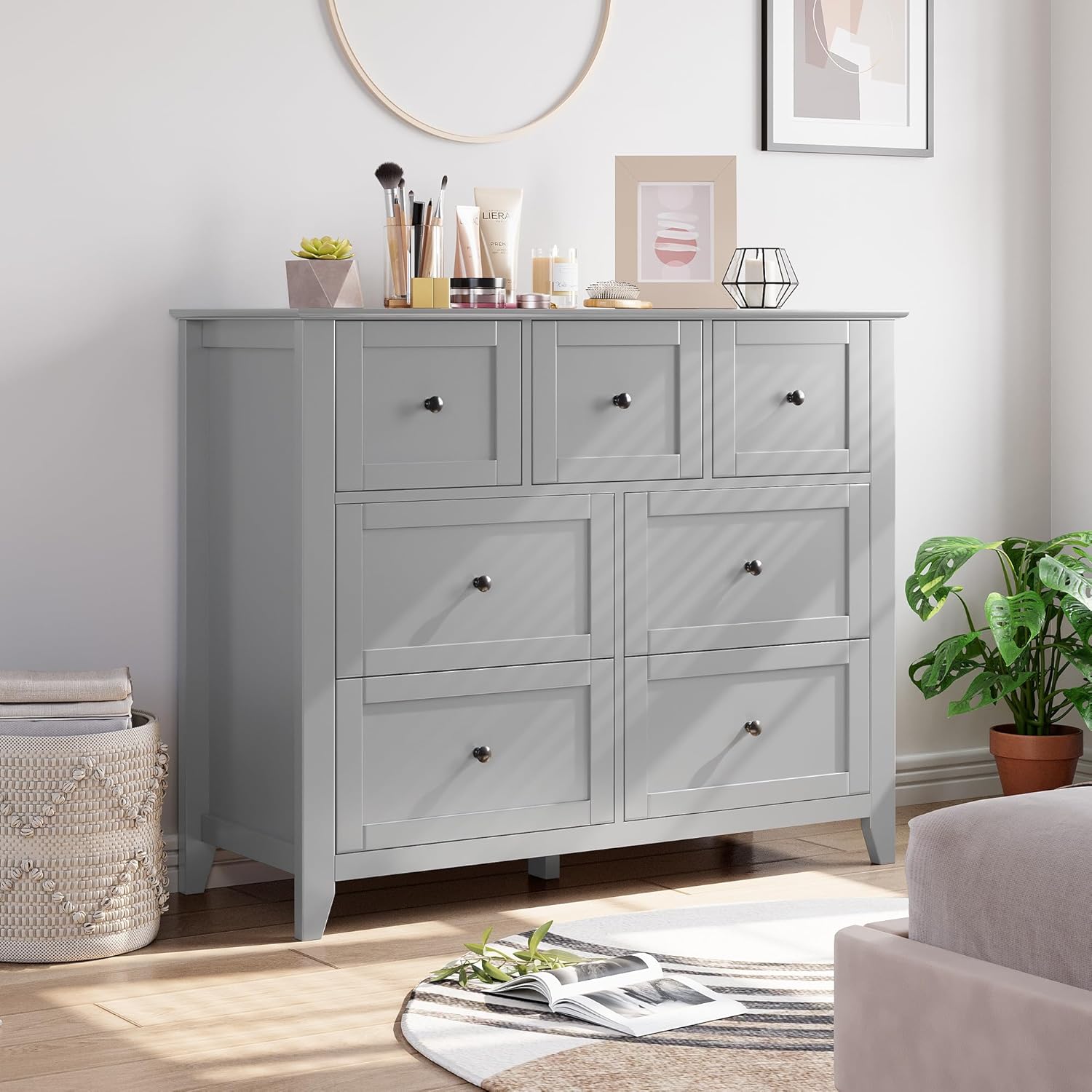 Qeetex 7 Drawer Chest Dresser Wood Organizer Ample Storage Space for ...