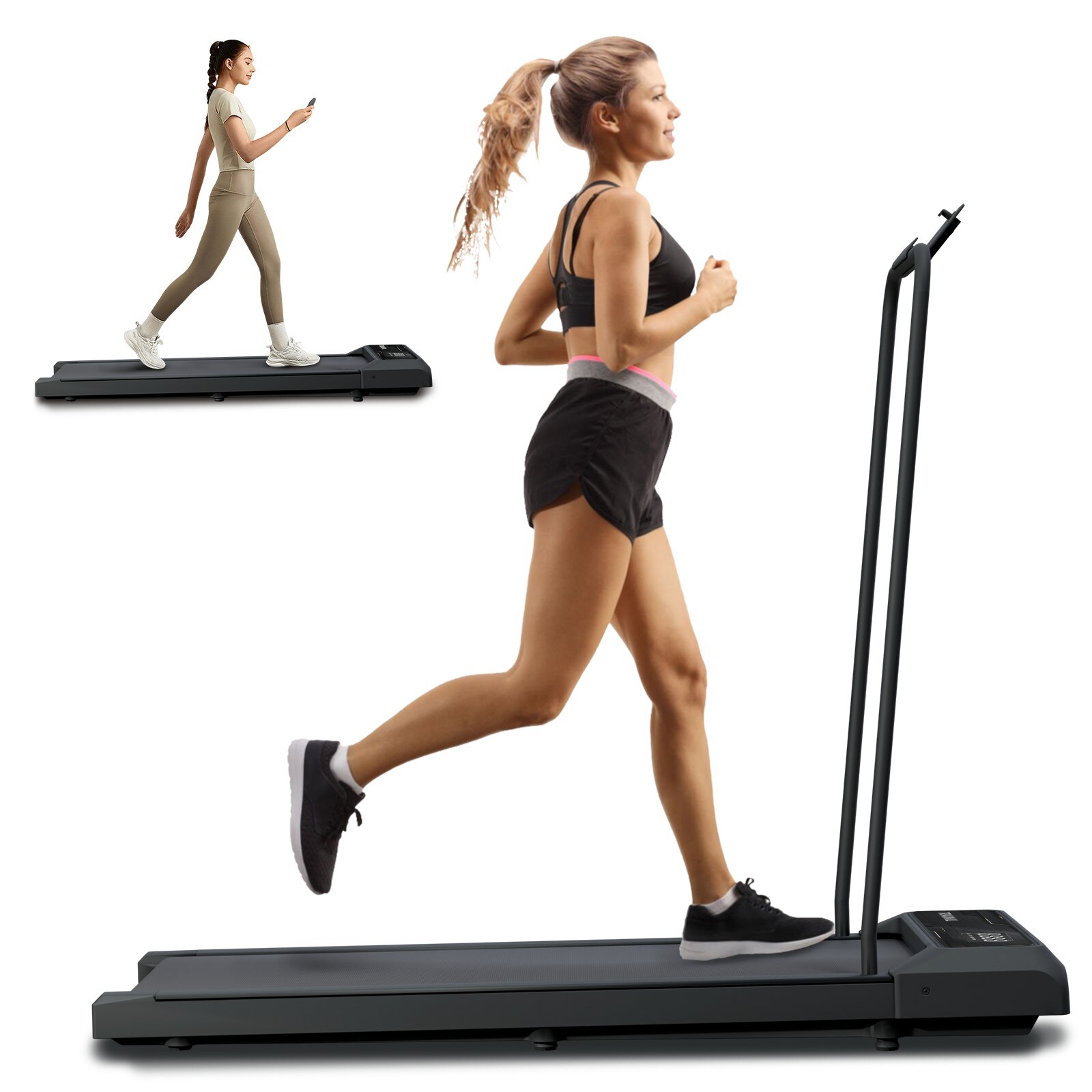 GlasFlength 43inch Treadmills Folding with Removable Armrests Cushioned ...