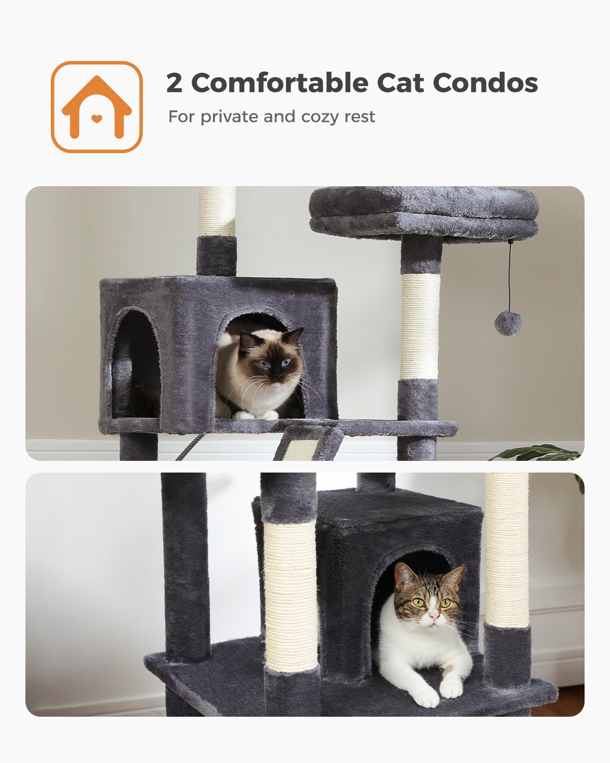 Cenadinz 70.9 Inch Cat Tree with 6 Scratching Posts 2 Condos 2 Top Beds ...