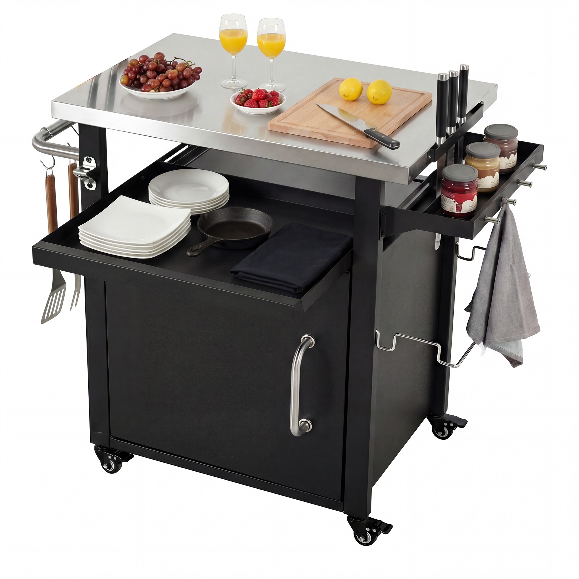 YOSIMFUR 39.5 Inch Rolling Outdoor Bar Cart Stainless Steel Top Grill ...