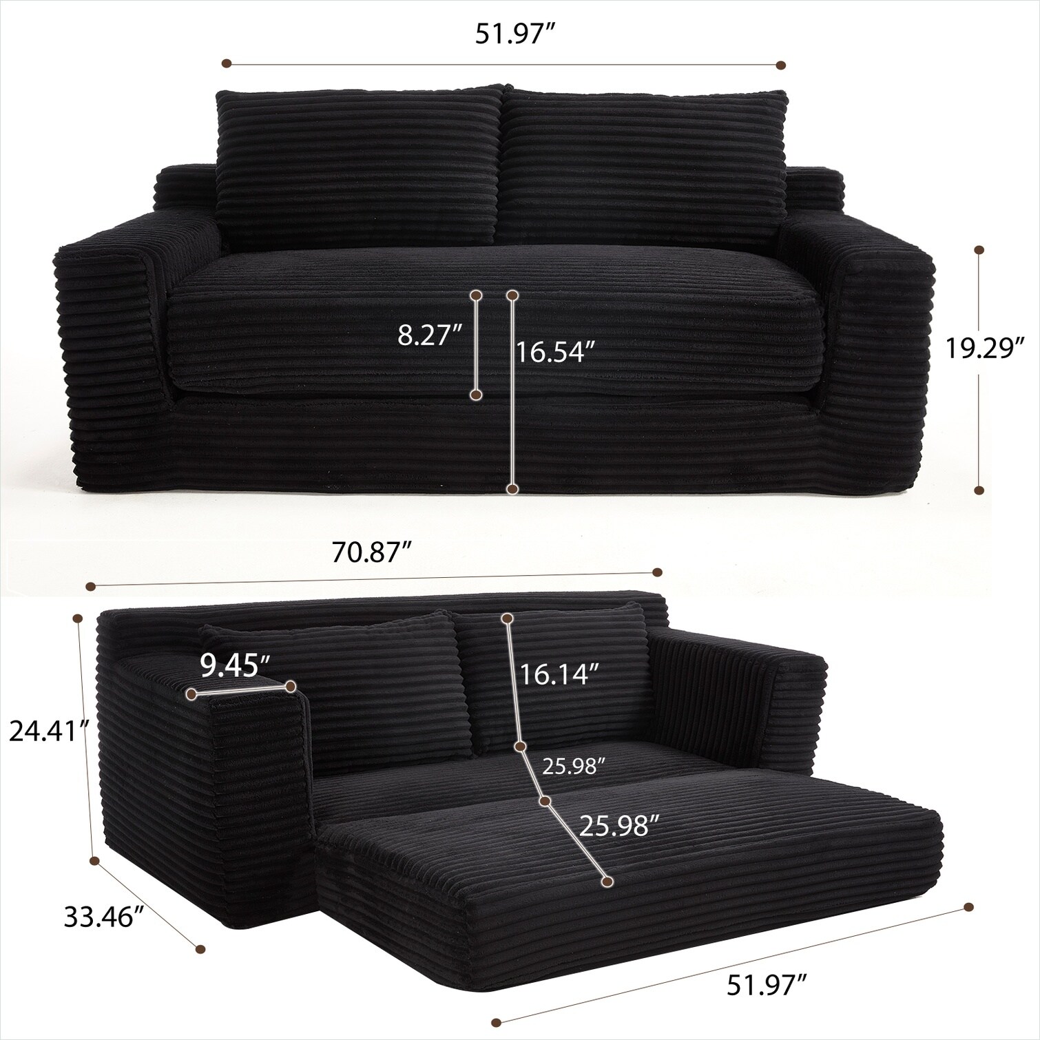 SunJet Corduroy Loveseat Sleeper Sofa with Memory Foam and Steel Frame ...