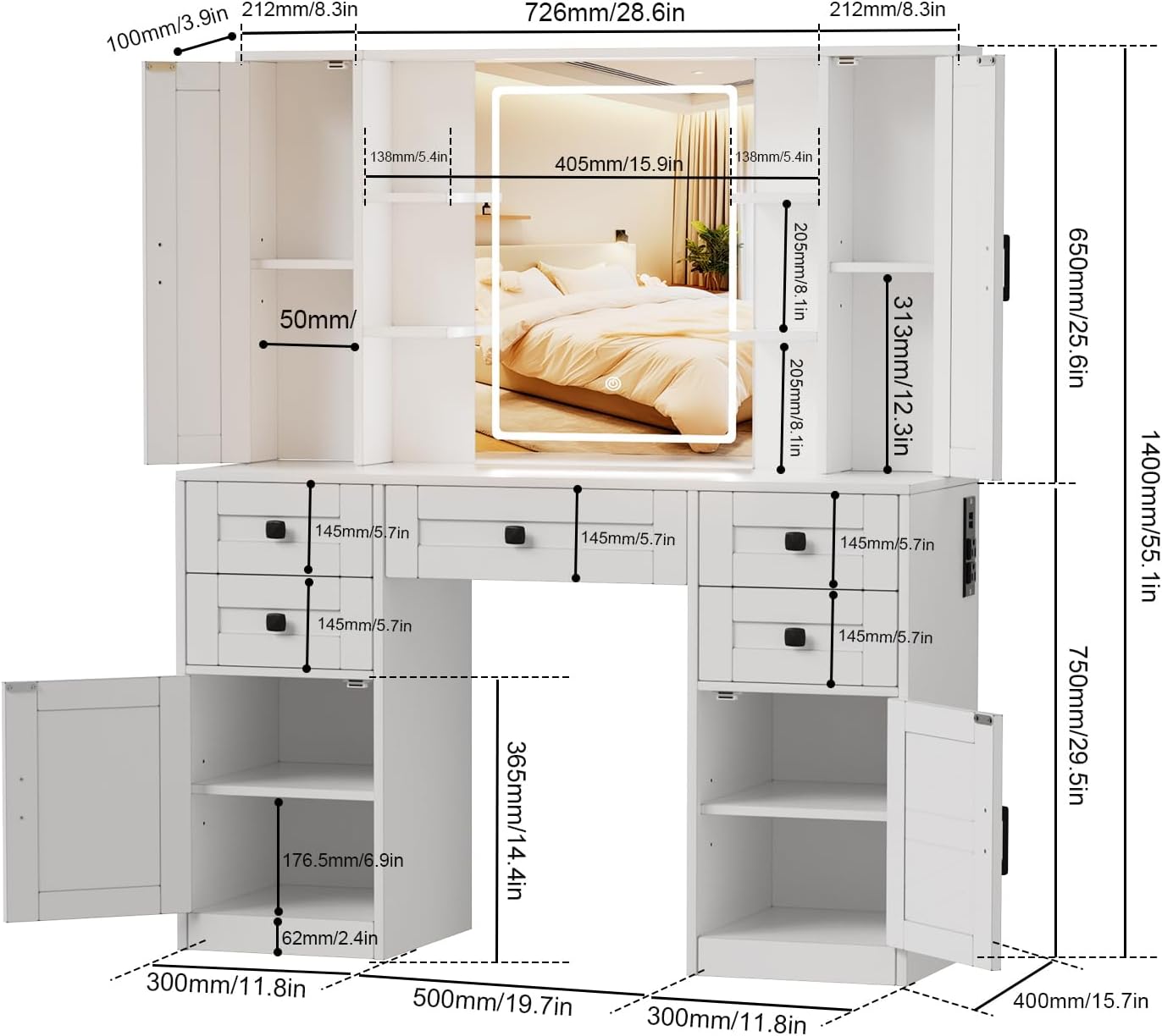 PAKASEPT 45.51-in White Makeup Vanity TTBLXX07281015 at Lowes.com