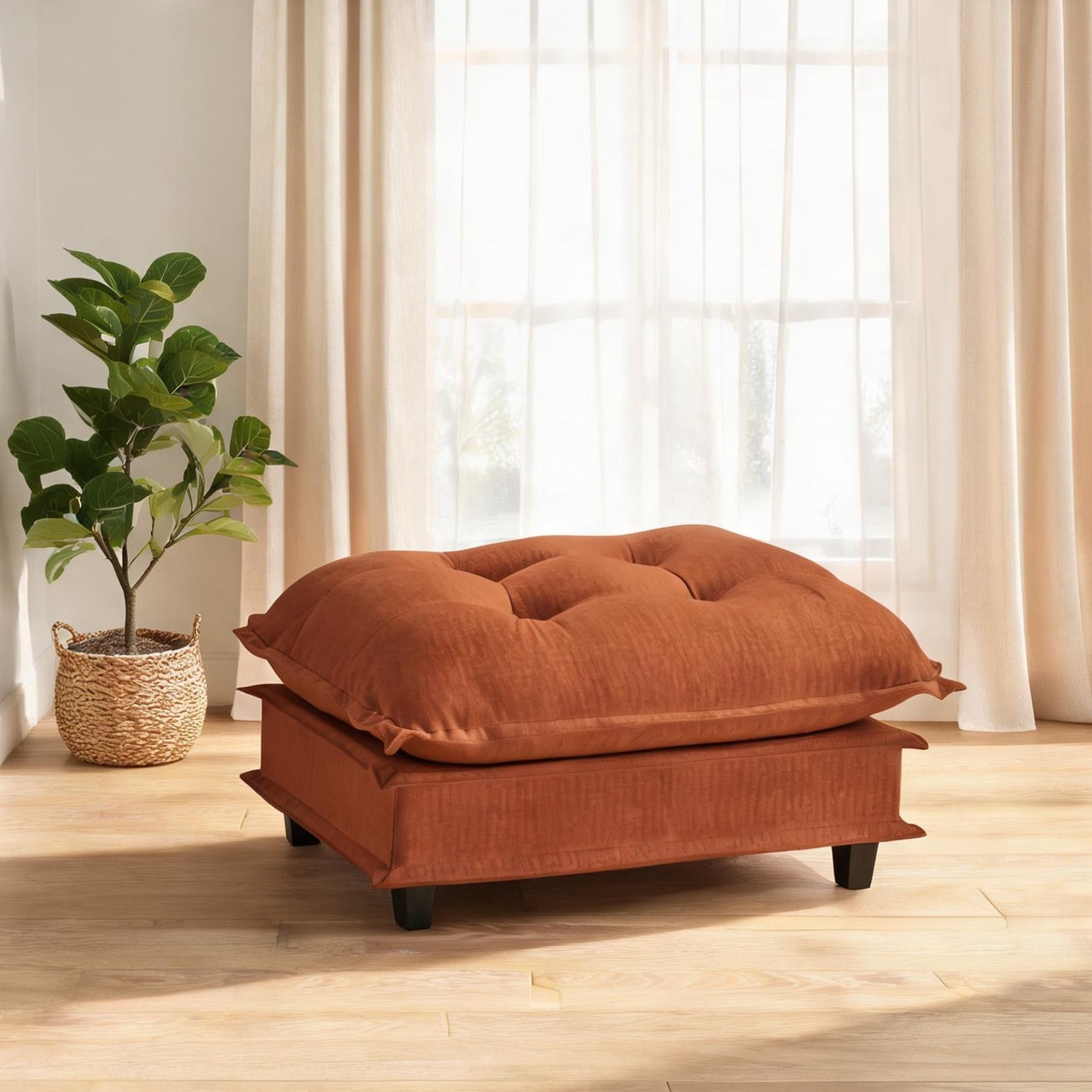 Watnature Modern Orange-Toned Chenille Ottoman with Lift-Off Lid ...