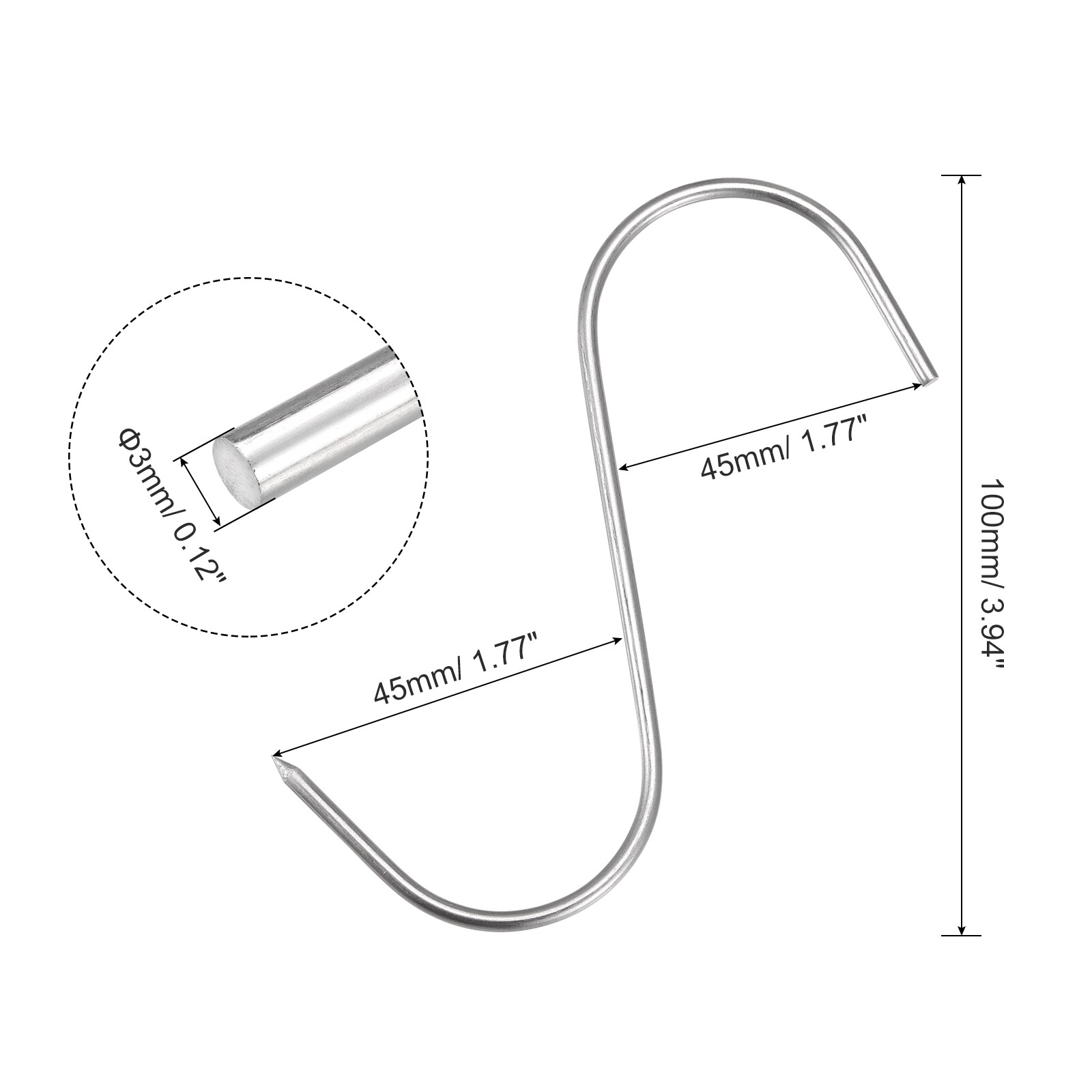 Unique Bargains 3.94Inch Meat Hooks 0.12Inch Thick Stainless Steel ...