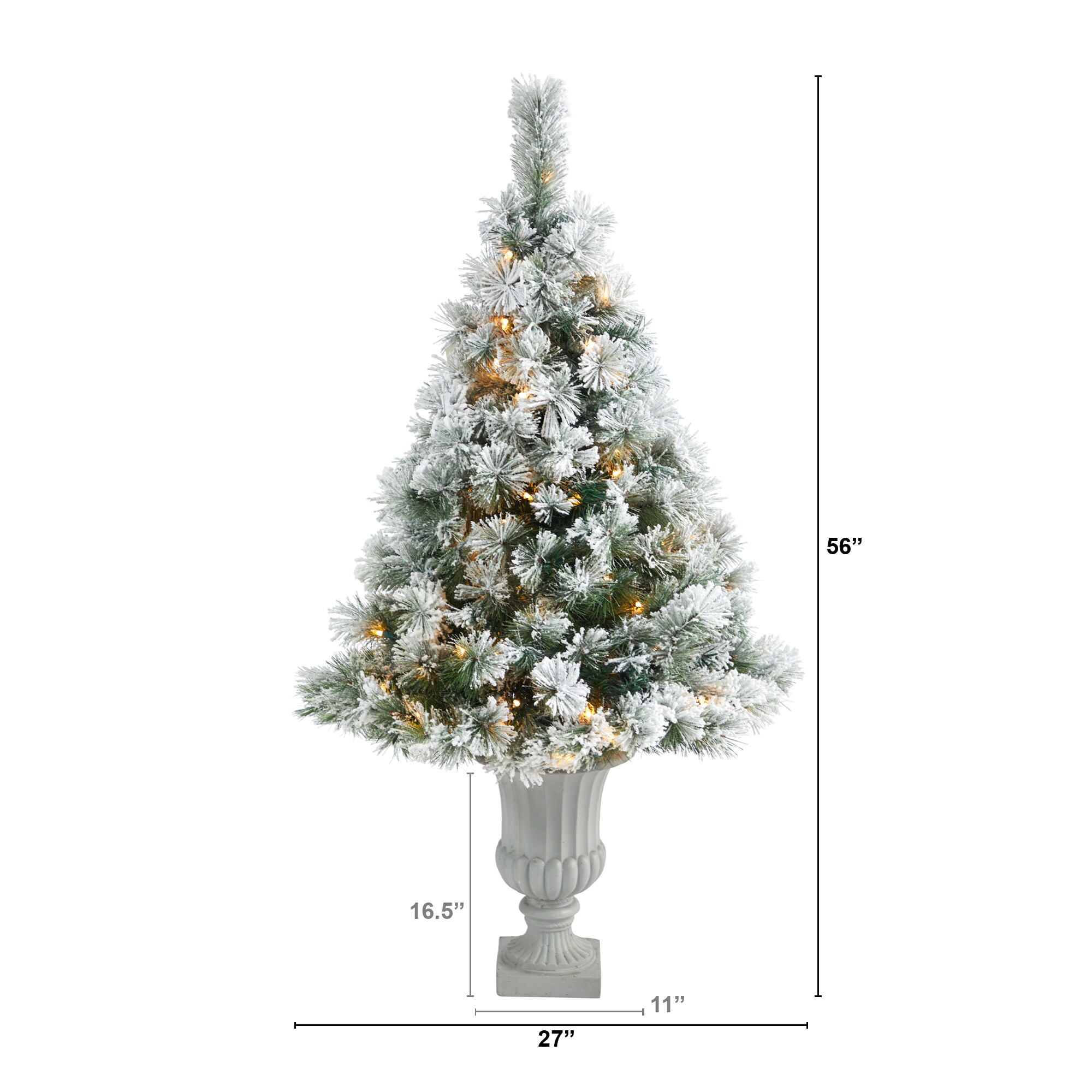 Nearly Natural 56-in Flocked Oregon Pine Artificial Christmas Tree with ...