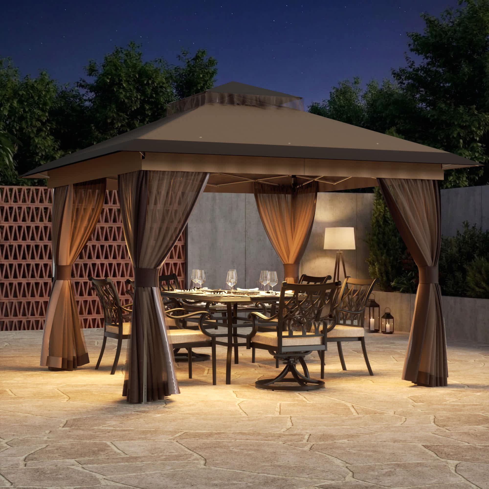 Modern Shade 11-ft x 11-ft Pop-Up Gazebo with Mosquito Netting Double ...