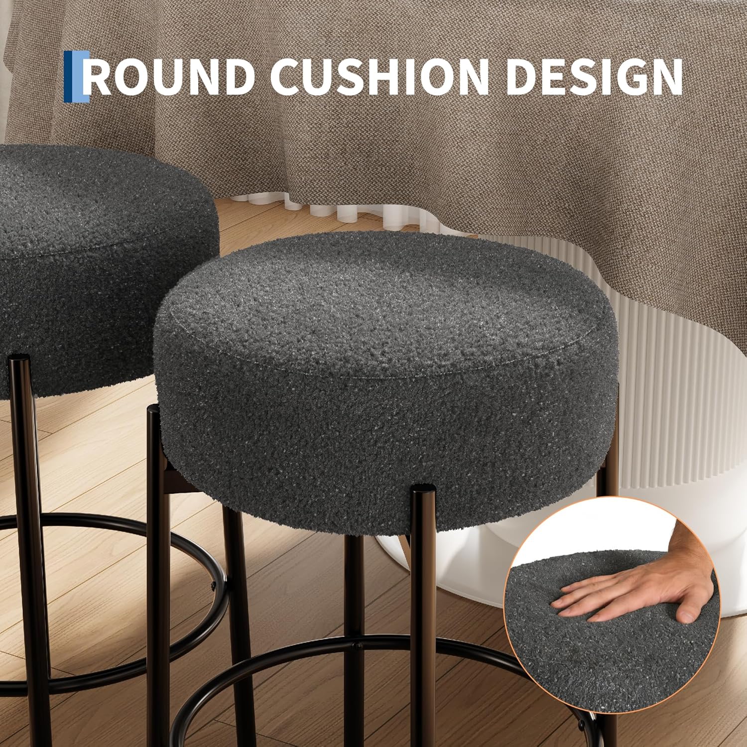 GarveeLife 2 Pack 24 Inch Backless Round Bar Stools Soft Sherpa Cushion ...