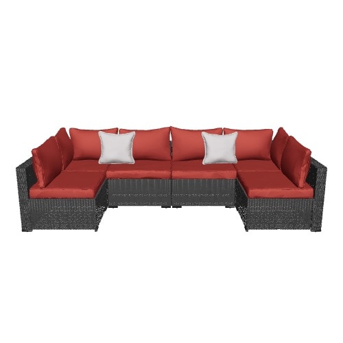 Style Selections Wicker Outdoor Sectional with Red Cushions and Steel Frame FRS02054 R at Lowes