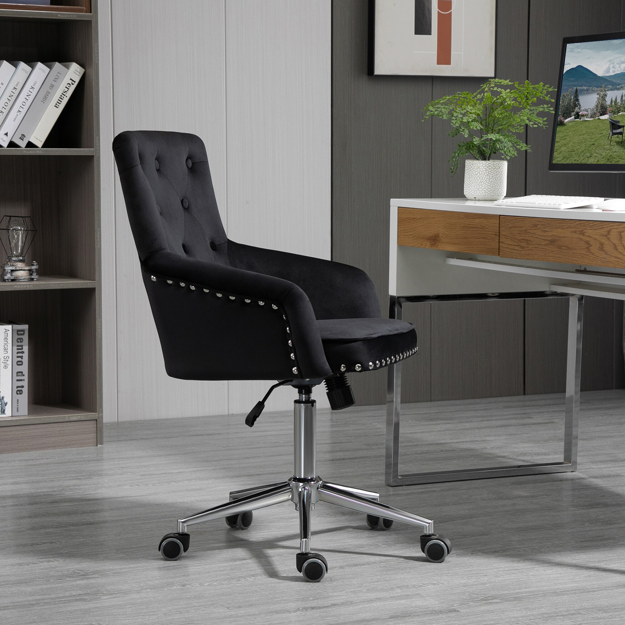 HomCom Modern Mid back Desk Chair with Button Tufted Velvet Back ...