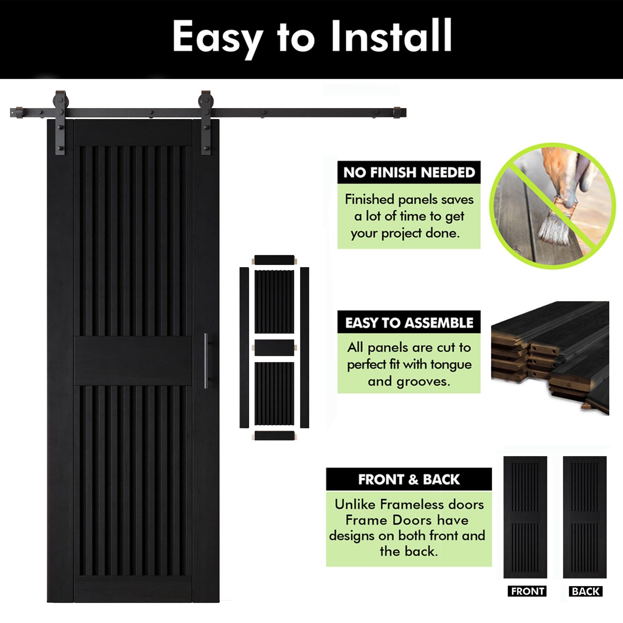 HOMACER 30-in x 84-in Black Pine Wood Solid core Single Barn Door ...