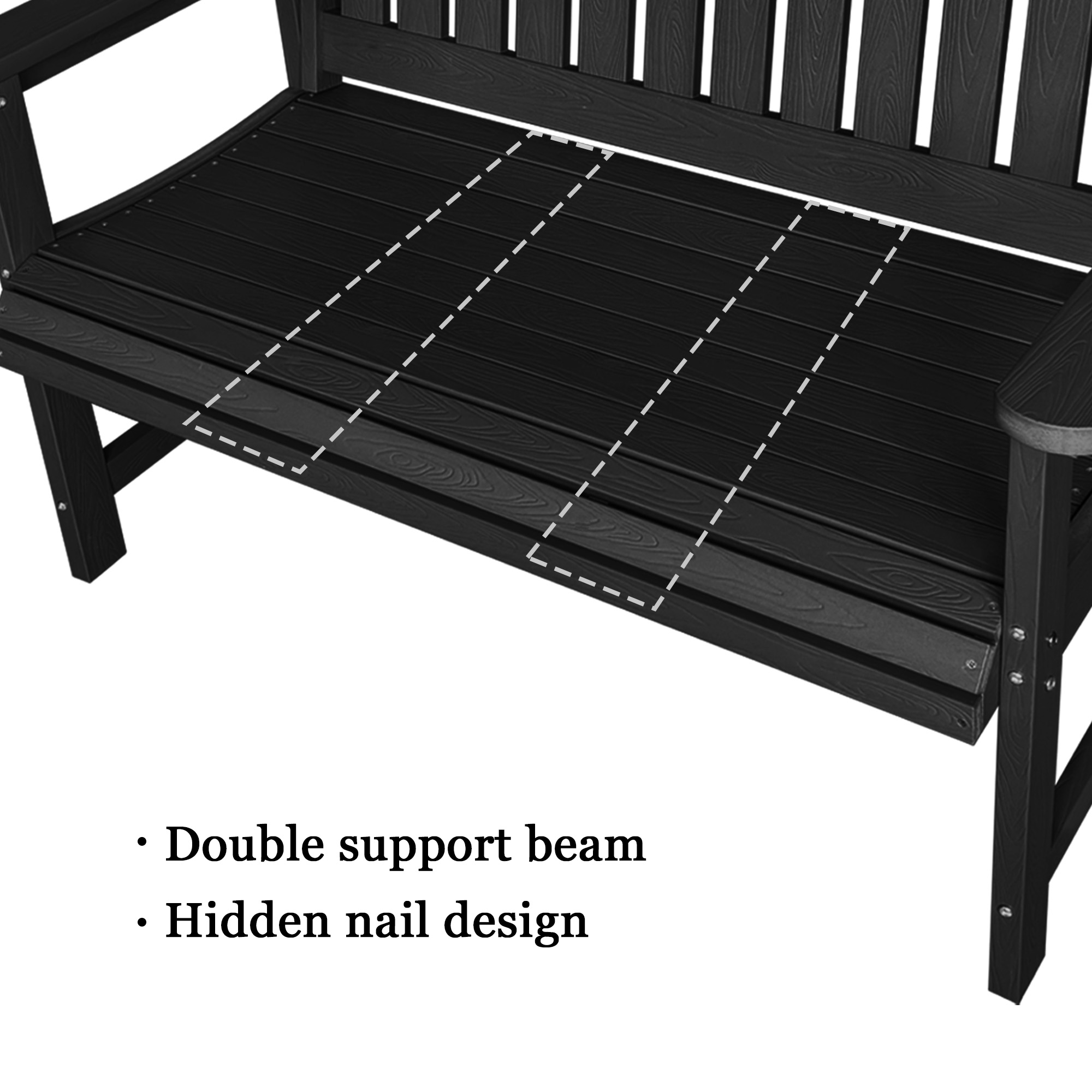 Fortune Candy 2-Seat Black HIPS All-Weather Bench Poly Lumber Outdoor ...