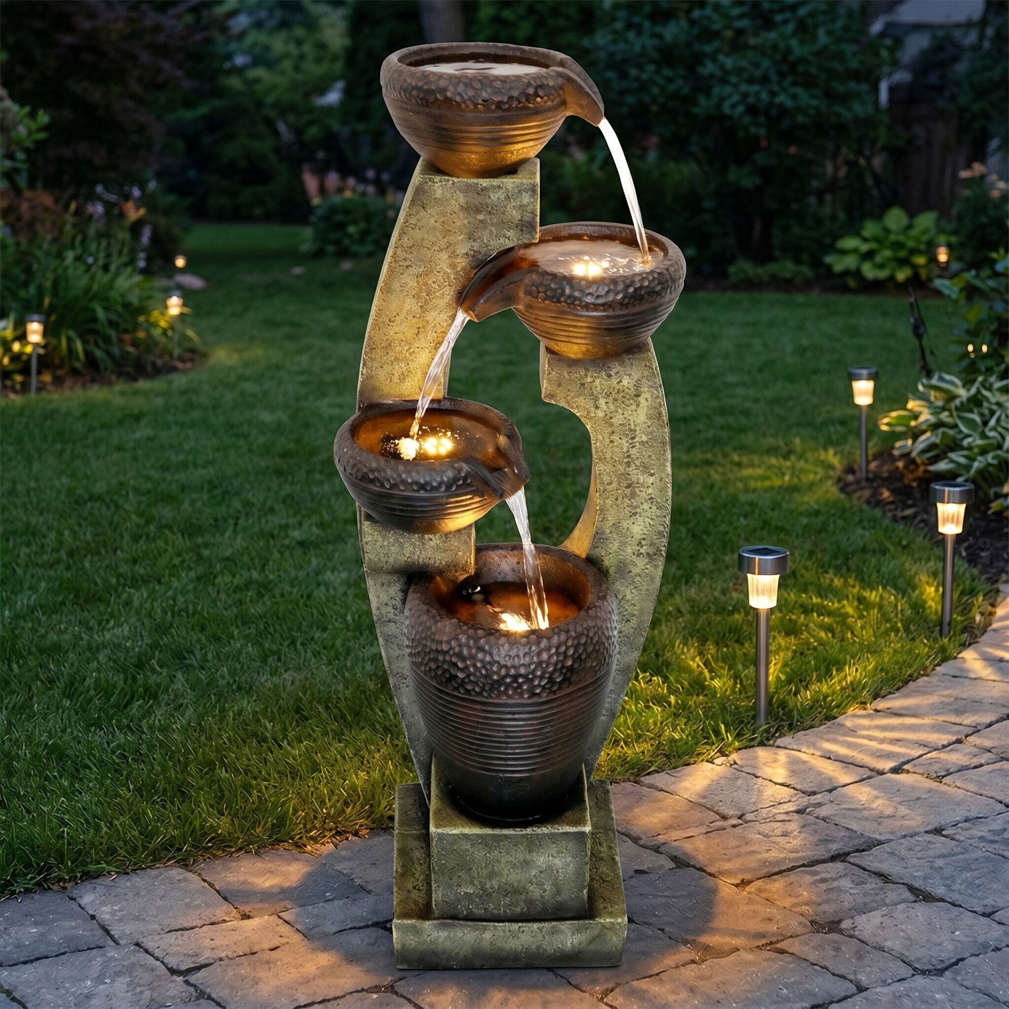 Watnature Modern 40 Inch Tall Outdoor Water Fountain Freestanding ...