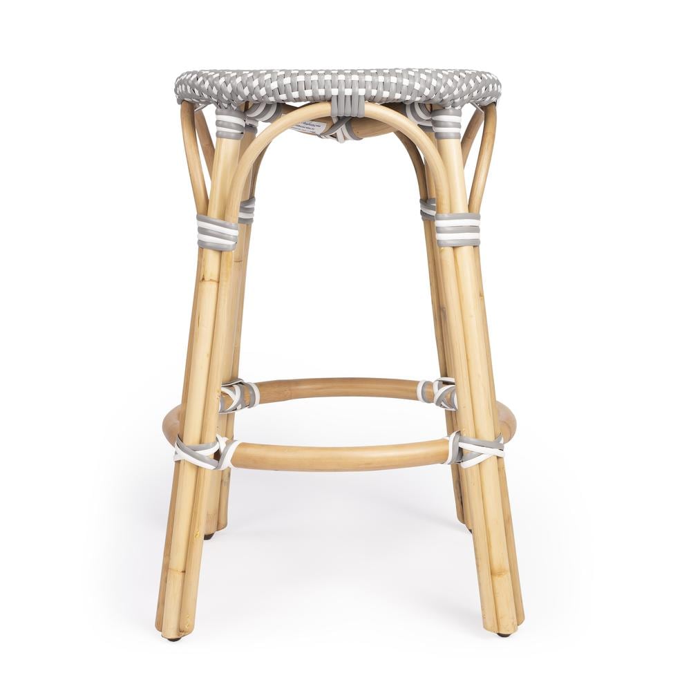 Butler Specialty Tobias Rattan Round 24 Counter Stool Gray and White ...