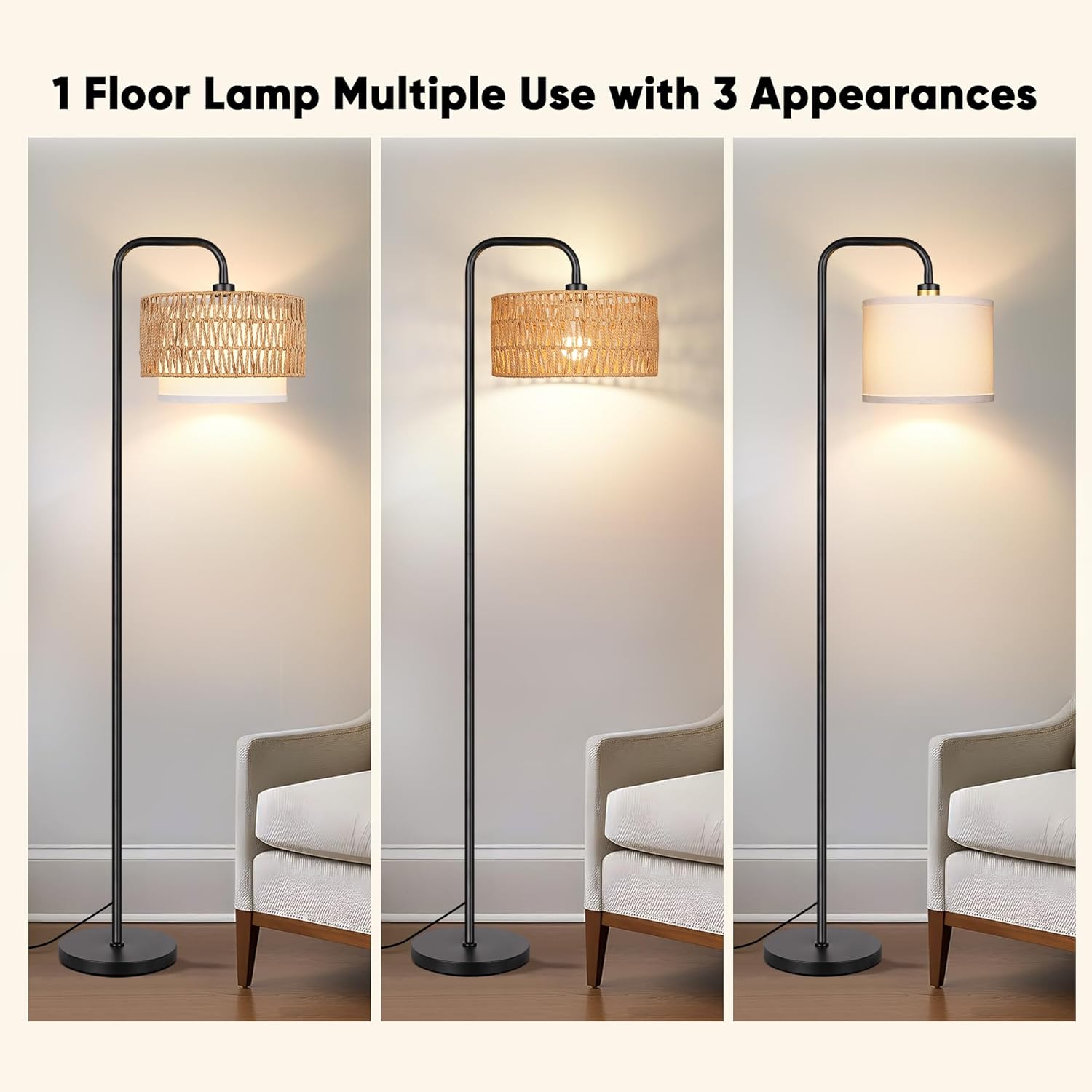 Cinoton Floor Lamp for Living Room with 3 Color Temperatures Farmhouse ...