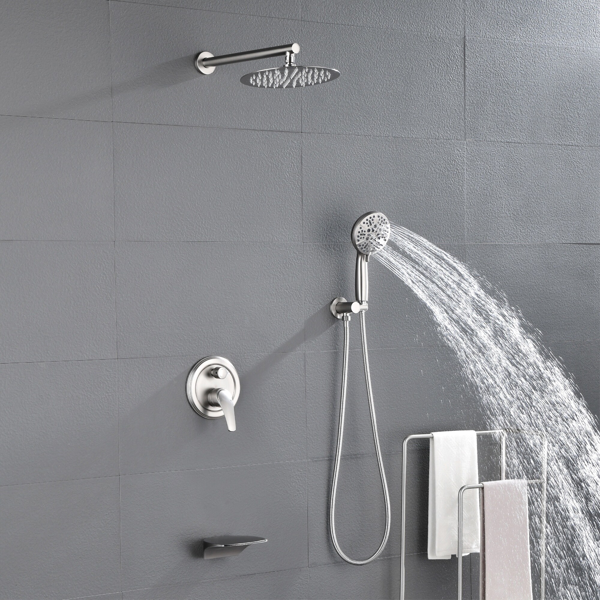 Boyel Living Brushed Nickel 12-Inch Rain Shower System Brass SUS304 3 ...
