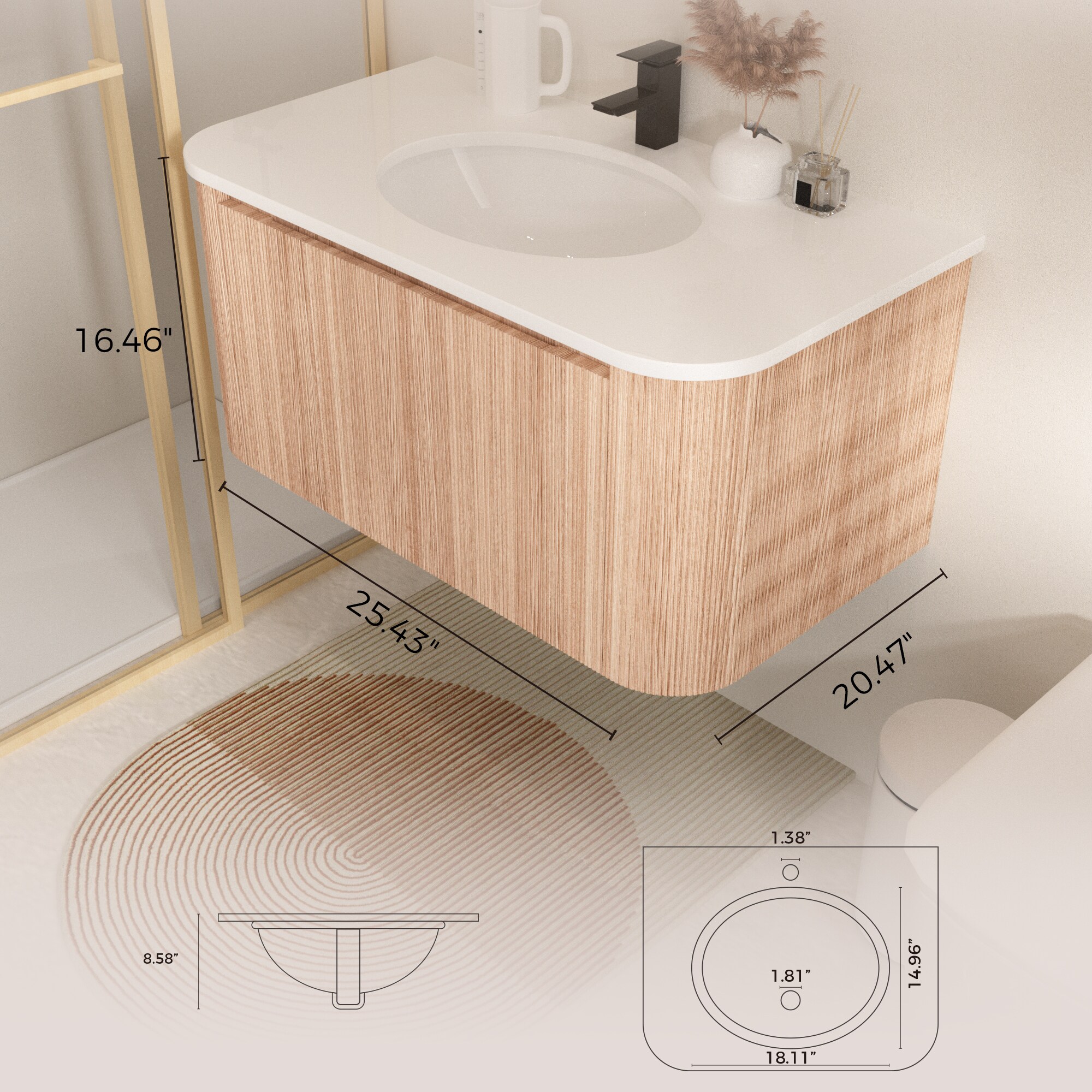 Tatayosi 36 inches Wall Mounted Bathroom Vanity with Sink Curved Design ...