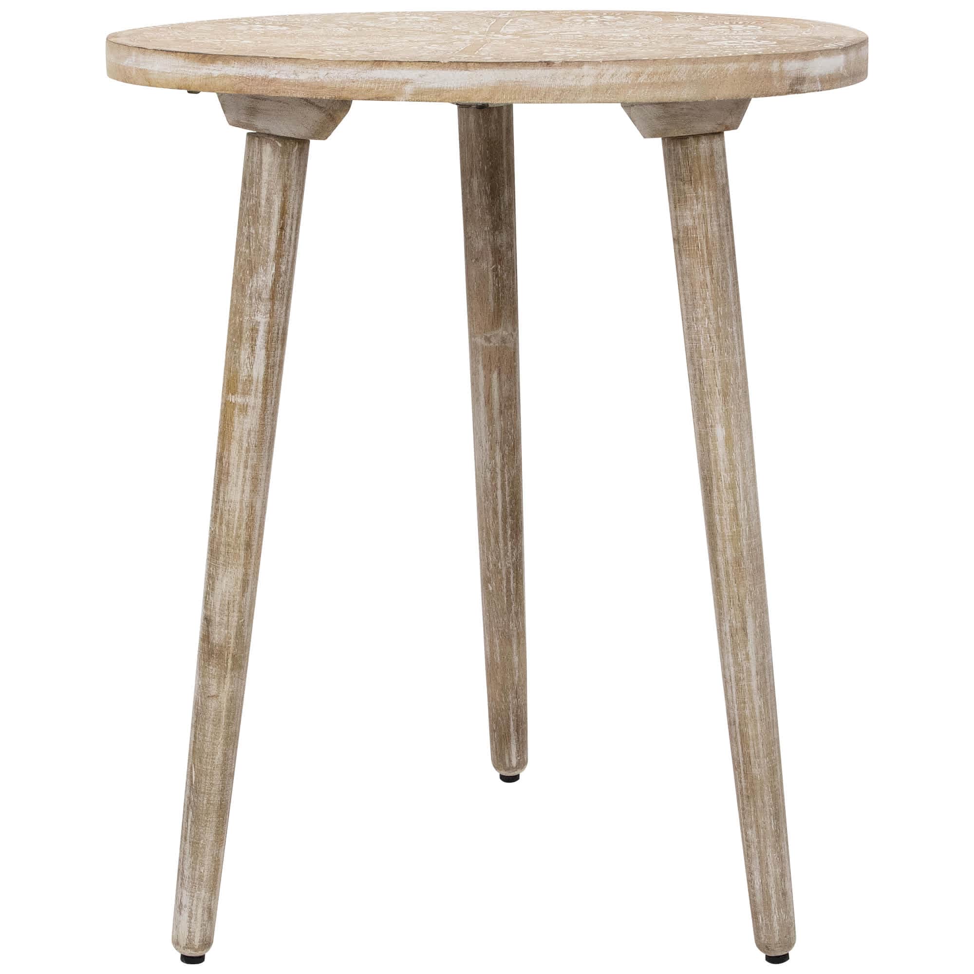 Northlight 22 inch Brushed White Engraved Floral Round Tri Leg Wooden ...