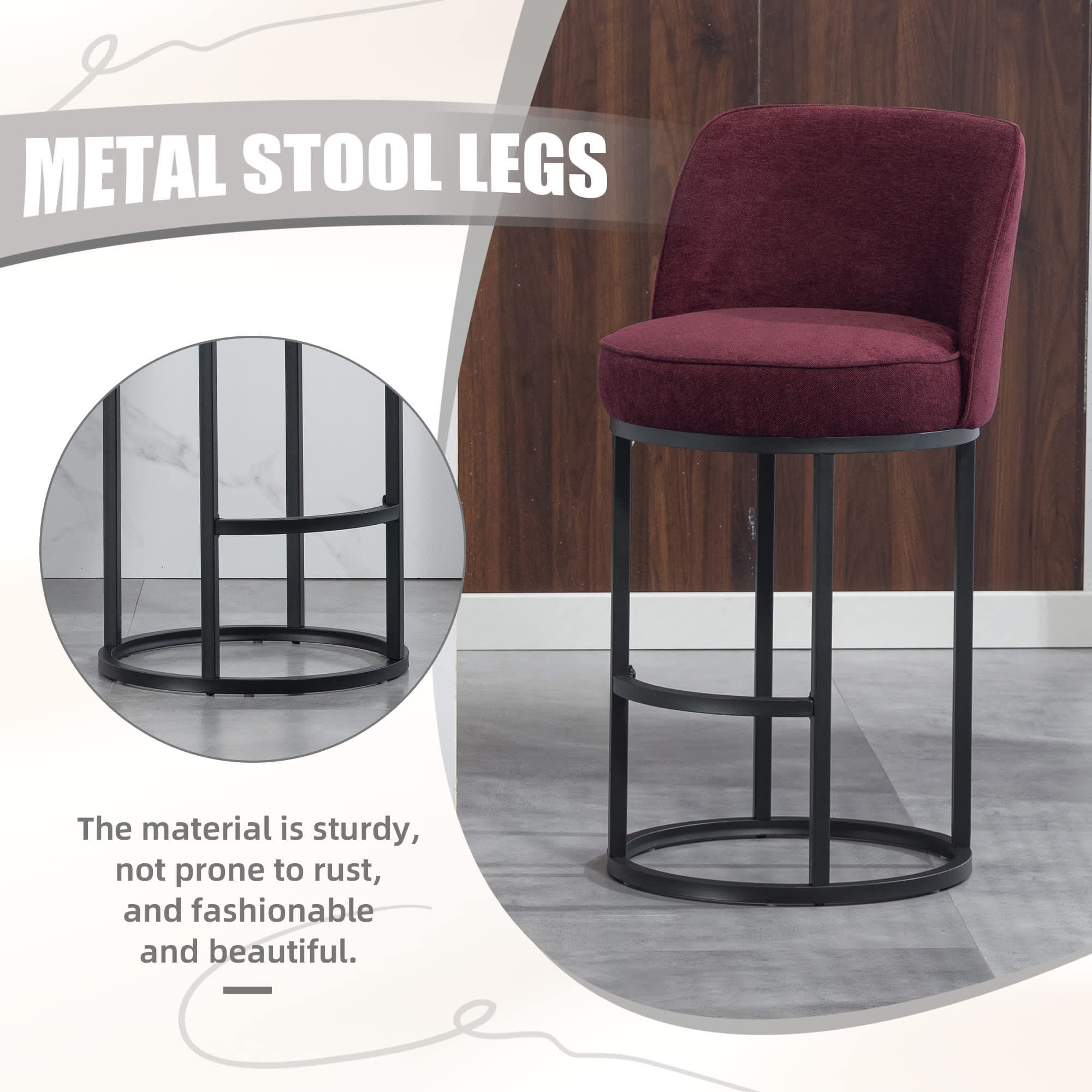 Vynxaria Counter Height Bar Stools Set of 2 Modern Barrel Design Linen ...