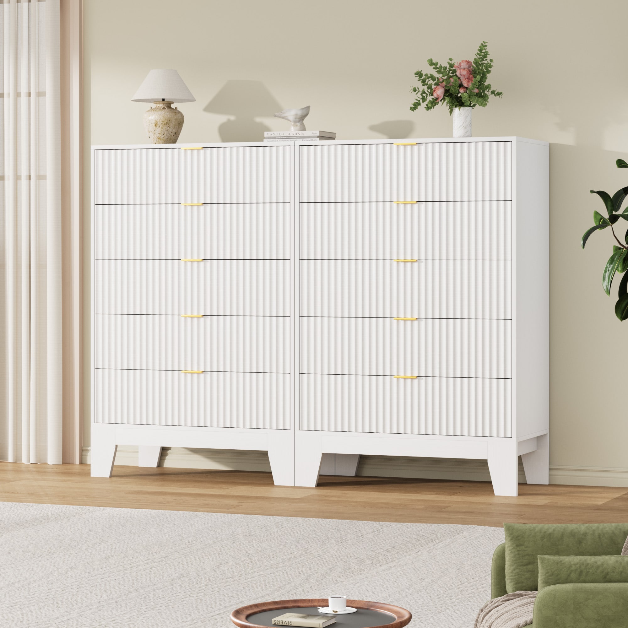 Garvee Modern 5 Drawer Dresser with Fluted Front Light Wood Chest of ...