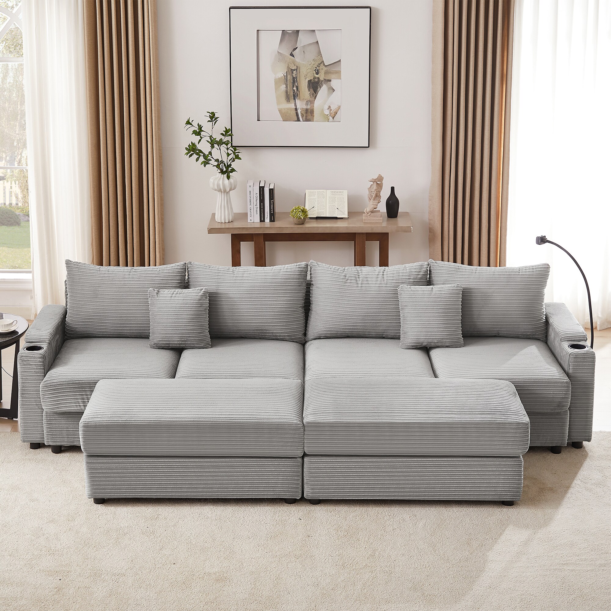 Bybafun 123.2-in W Casual Gray 6+seats Storage Sofa in the Couches ...