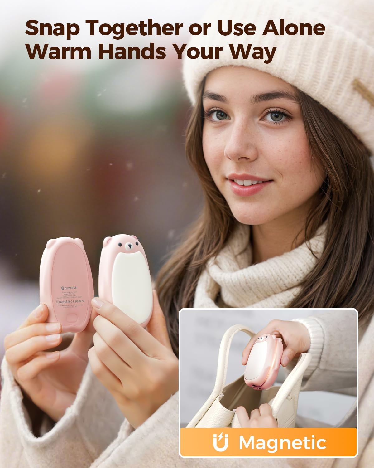 Etokfoks Rechargeable Hand Warmers 2 Pack Magnetic Bear Design Portable ...