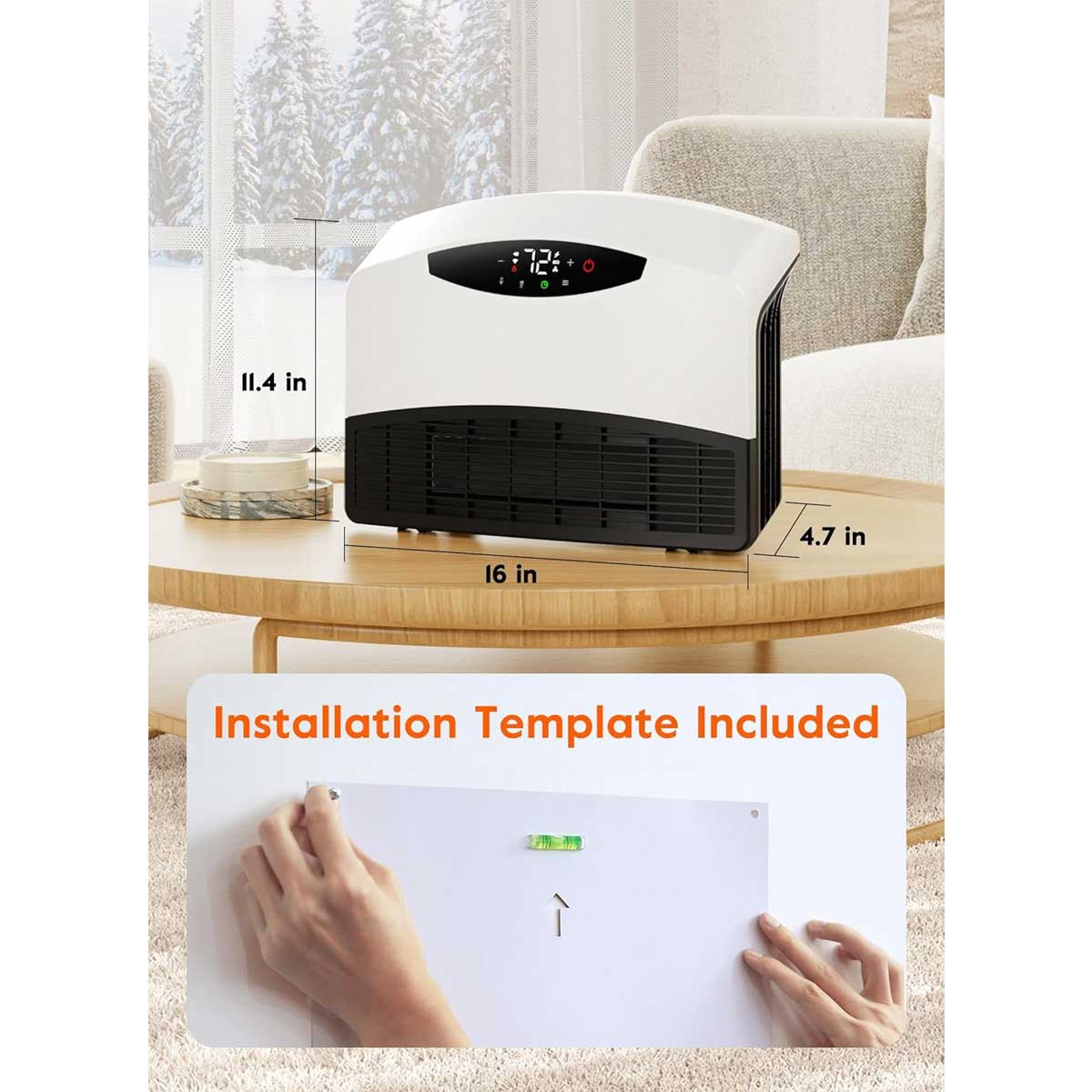 Aoibox 1500W Smart Wall Mounted Space Heater 16H x 11.4W x 4.7D Inch ...