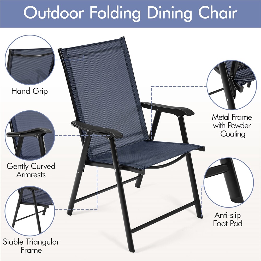 Yaheetech Navy Blue 2pcs Outdoor Folding Texteline Dining Chairs with ...