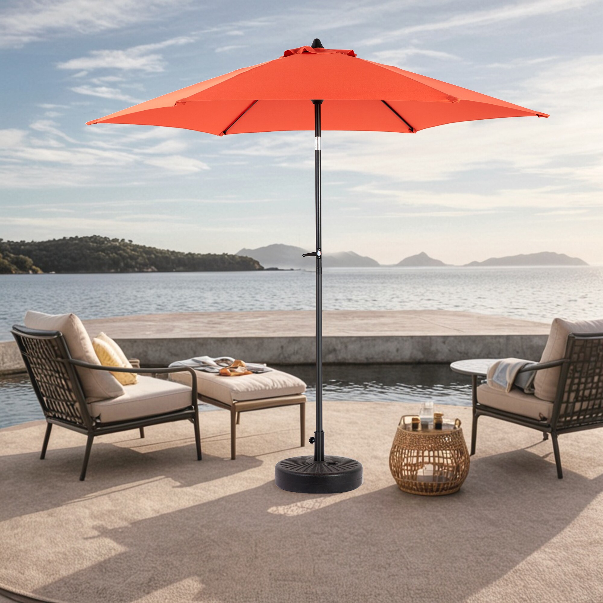 AHIOU HOME 9-ft Steel Orange Push-button Tilt Market Patio Umbrella in ...