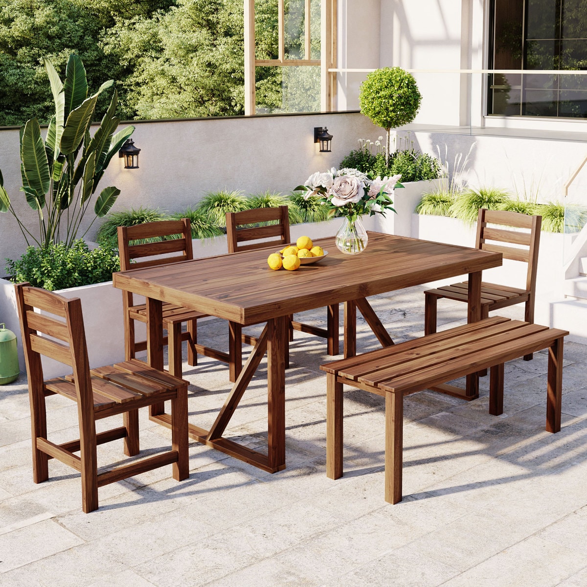 Streamdale Furniture Streamdale Acacia Wood Outdoor Table and Chair Set ...