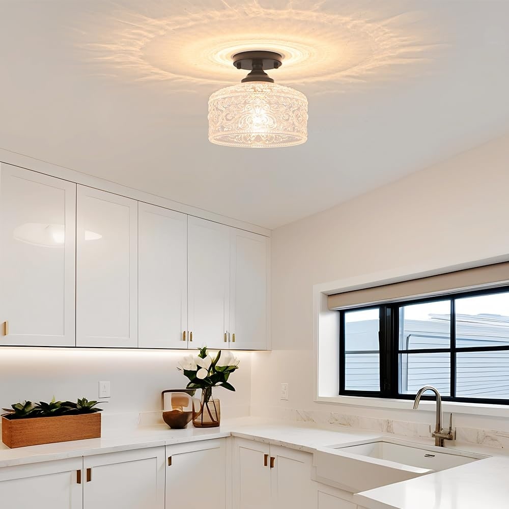 Oyezvary Semi Flush Mount Ceiling Light 1 Piece Matte Black Metal Base ...