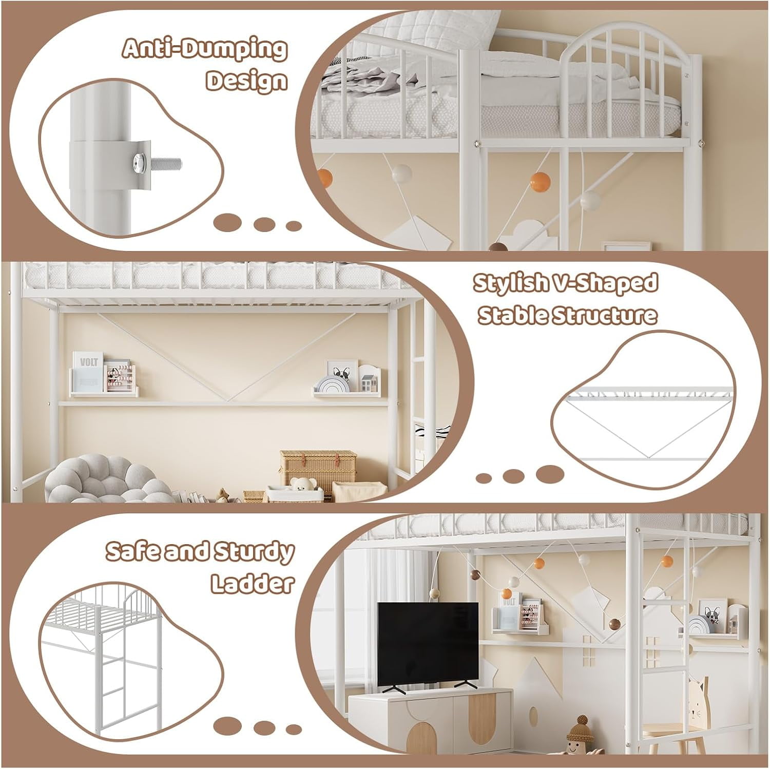 Qeetex Twin Loft Bed – Heavy Duty Metal Frame with Arched Guardrail and ...