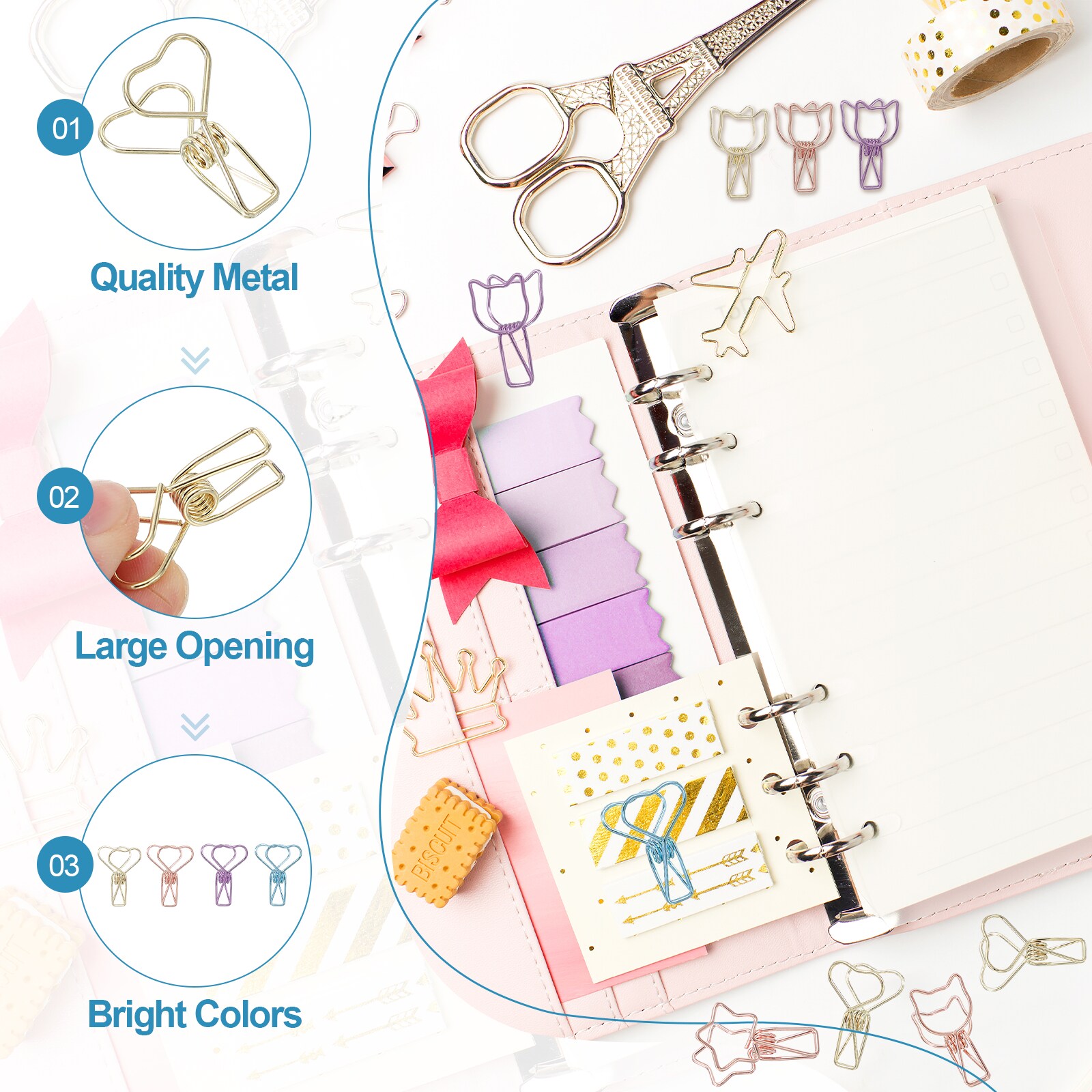 PATIKIL 30pcs Paper Office Binder Clip 1.2 Inch Small Metal Wire Hollow ...