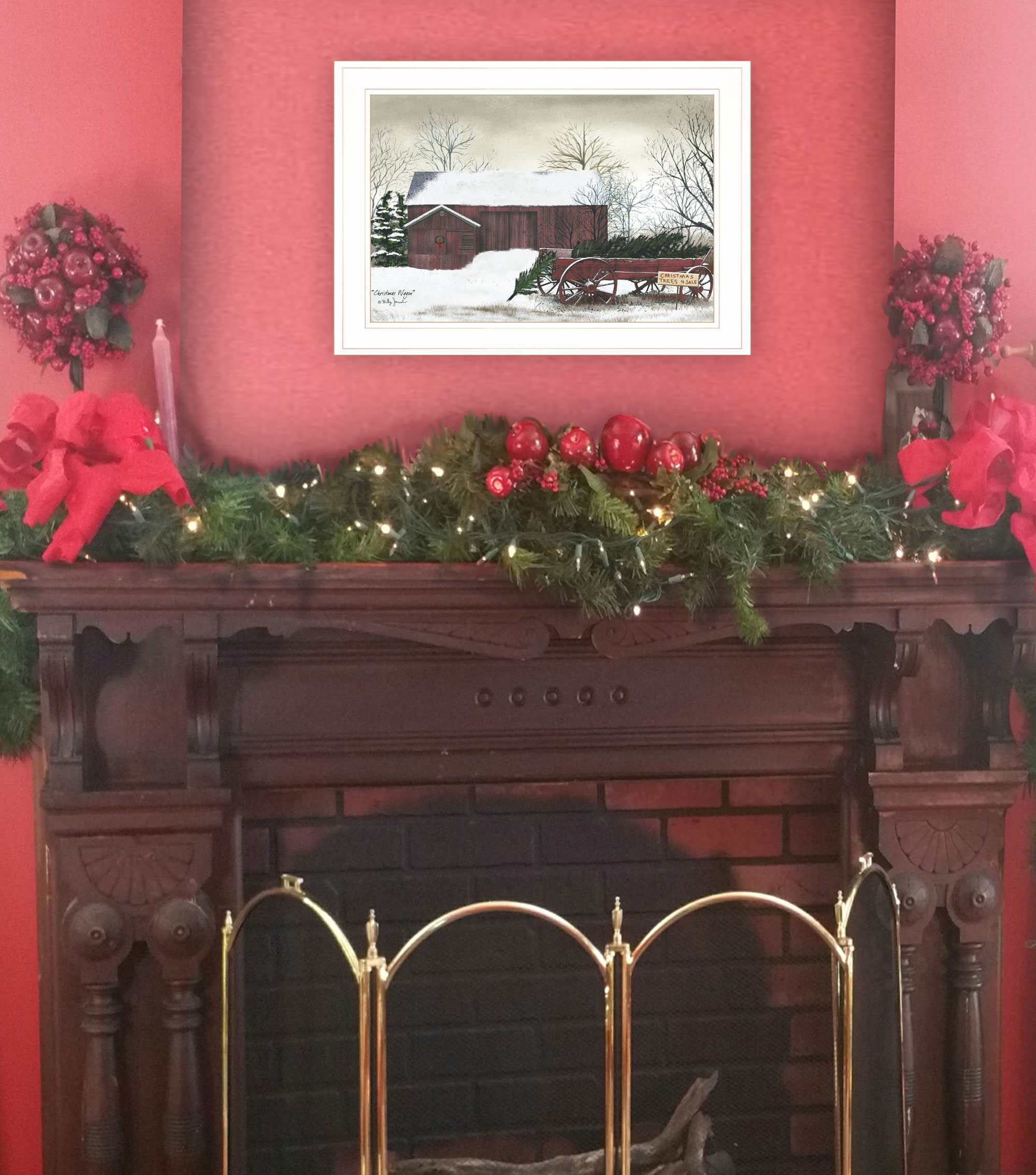 LUXEYARD Christmas Wagon Billy Jacobs Ready to Hang Framed Print White ...