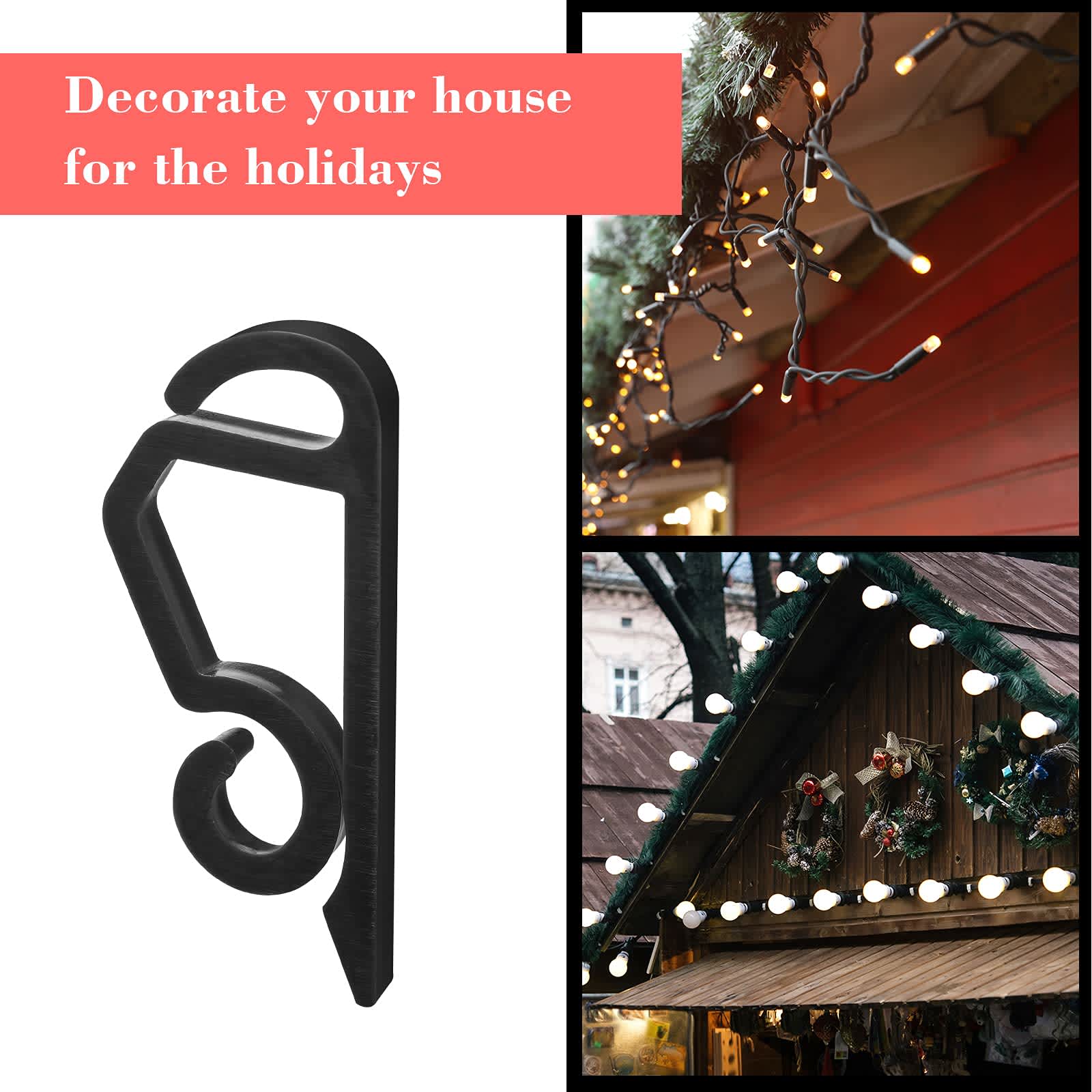 Etokfoks 40 Pieces Christmas Light Clips Outdoor Gutter Hooks Plastic ...