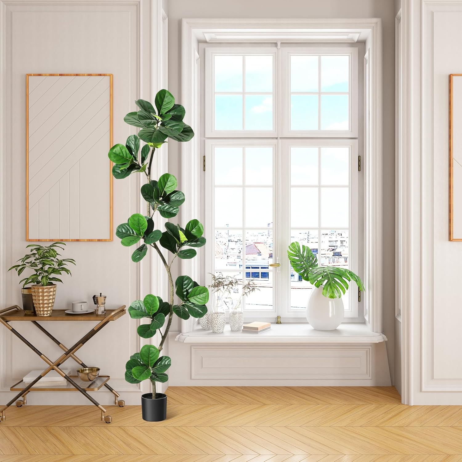 Qeetex 7 FT Artificial Fiddle Leaf Fig Tree Faux Plant in Pot with ...