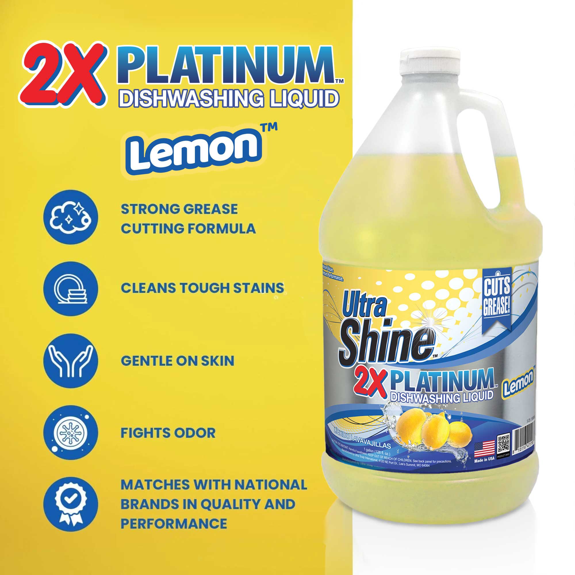 Ultra Shine 4 Pack 2X Platinum Dish Cleaning Liquid Lemon 1 Gallon ...