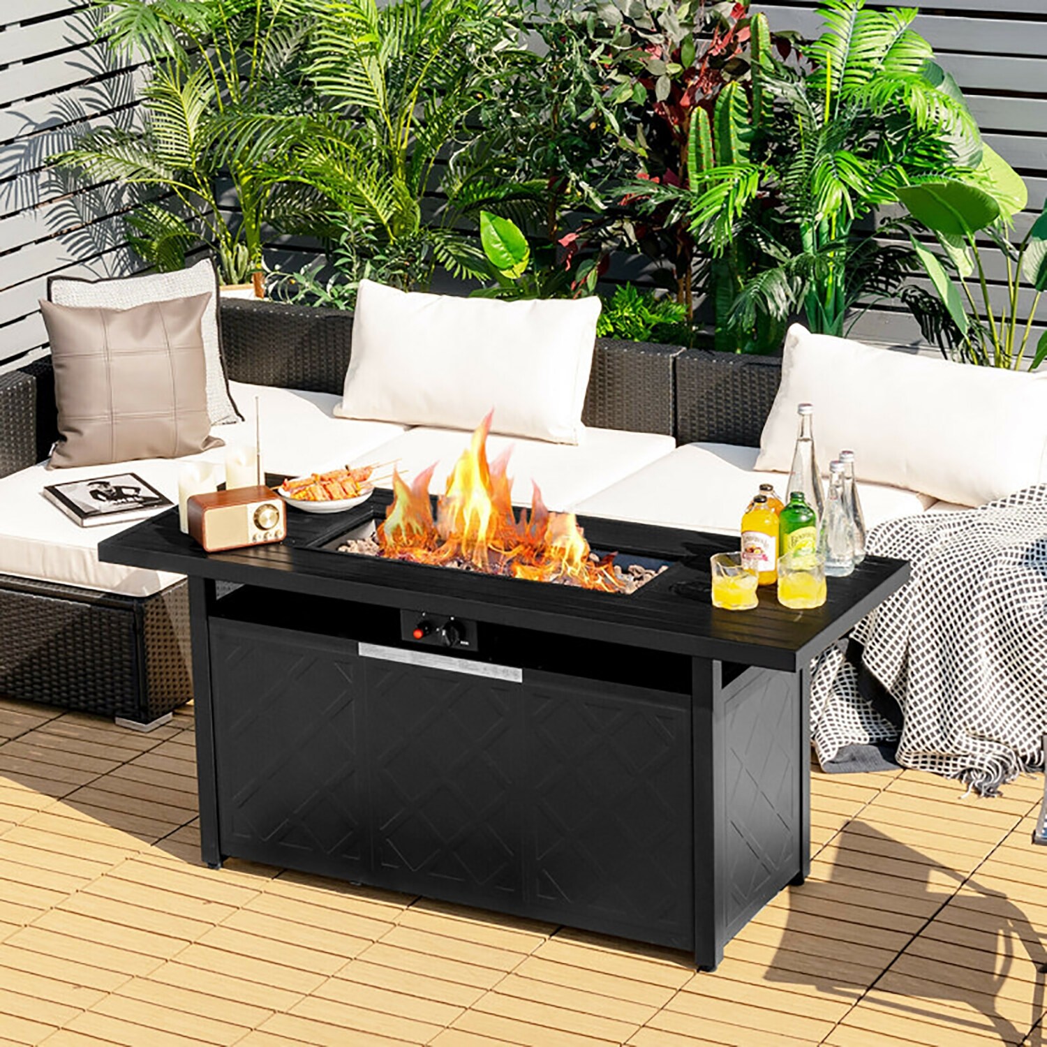 GZMR 57-in W Black Portable Stainless Steel Rectangle Tabletop Propane ...