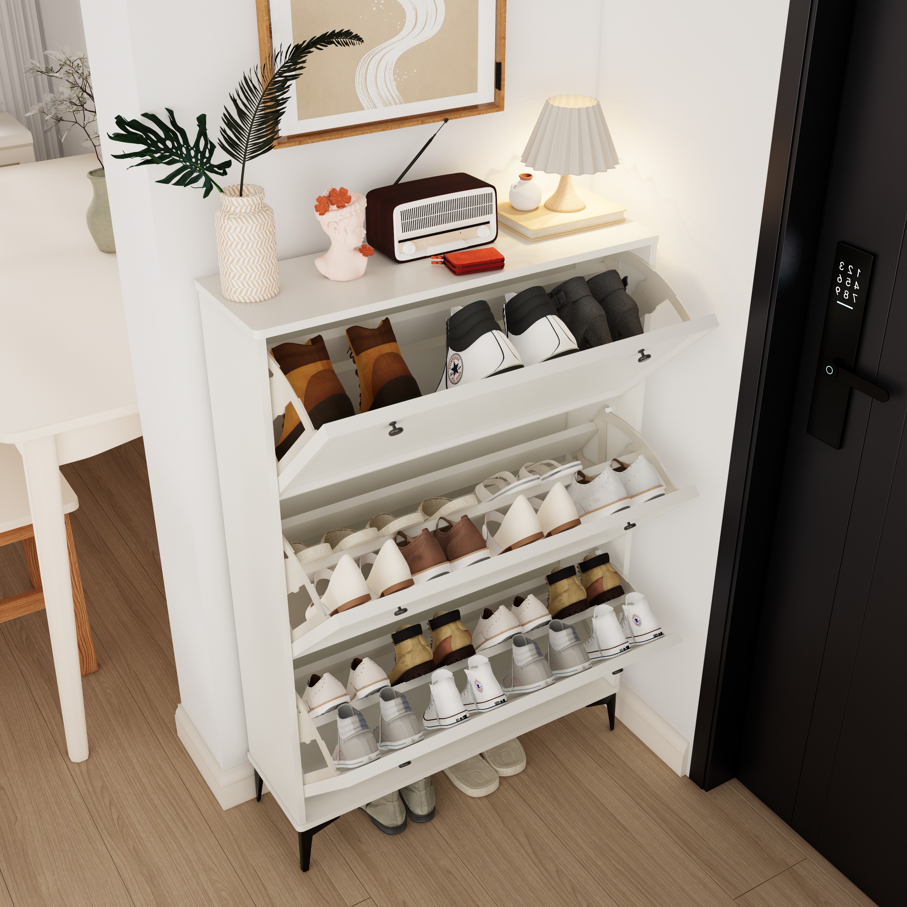 LOVMOR Modern and stylish white shoe cabinet with 3 flip drawers ...