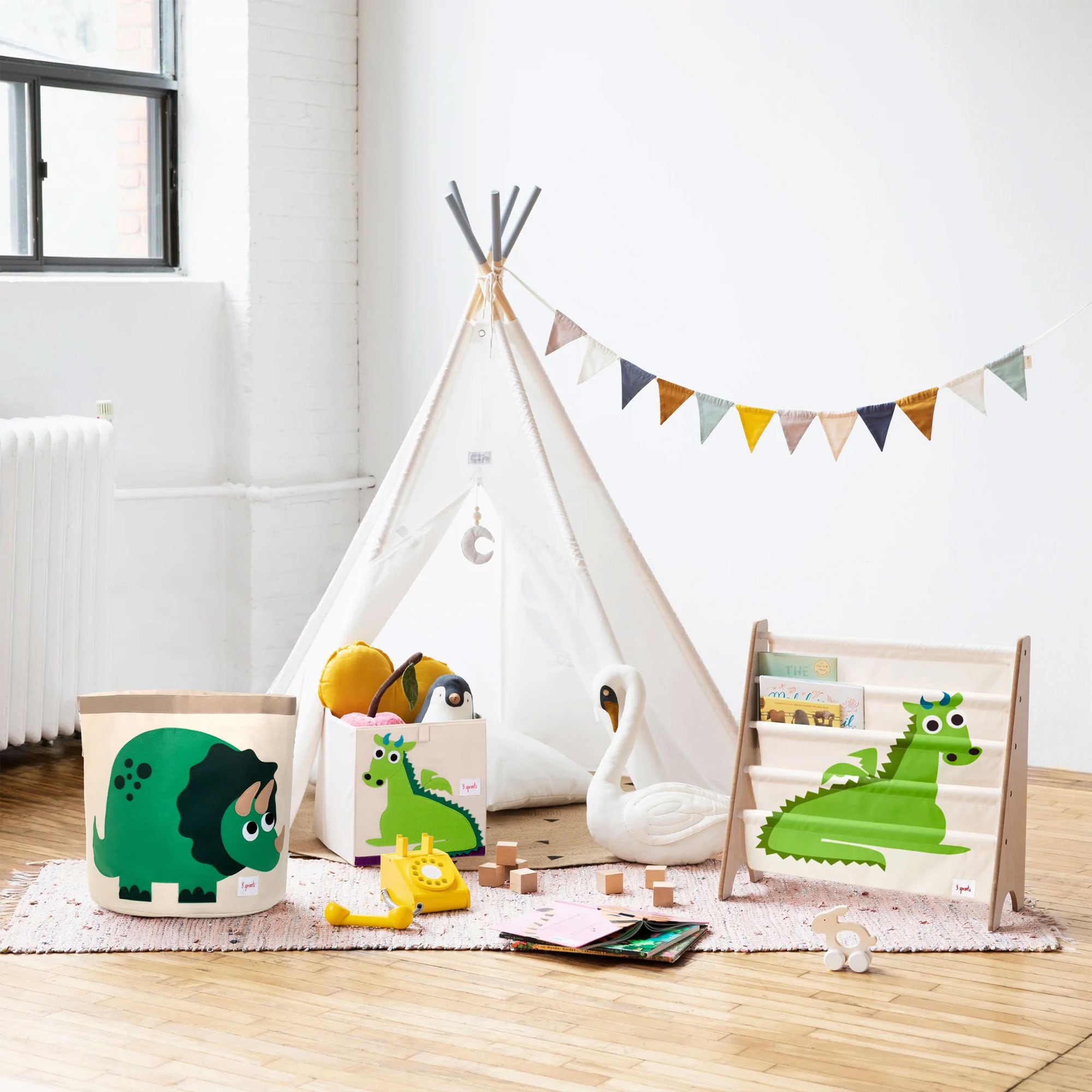 3 Sprouts Canvas Storage Bin Laundry and Toy Basket for Kids Dinosaur ...