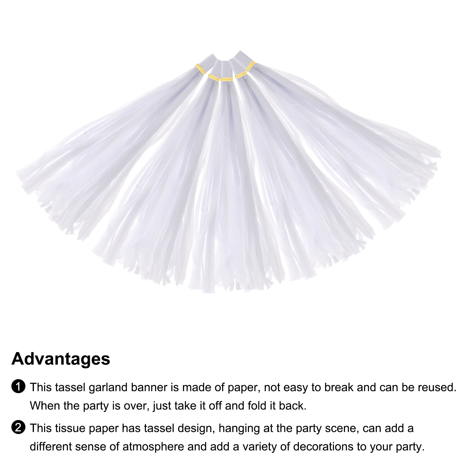 Unique Bargains 30Pcs White Tassel Garland Banner with Rope Tissue ...