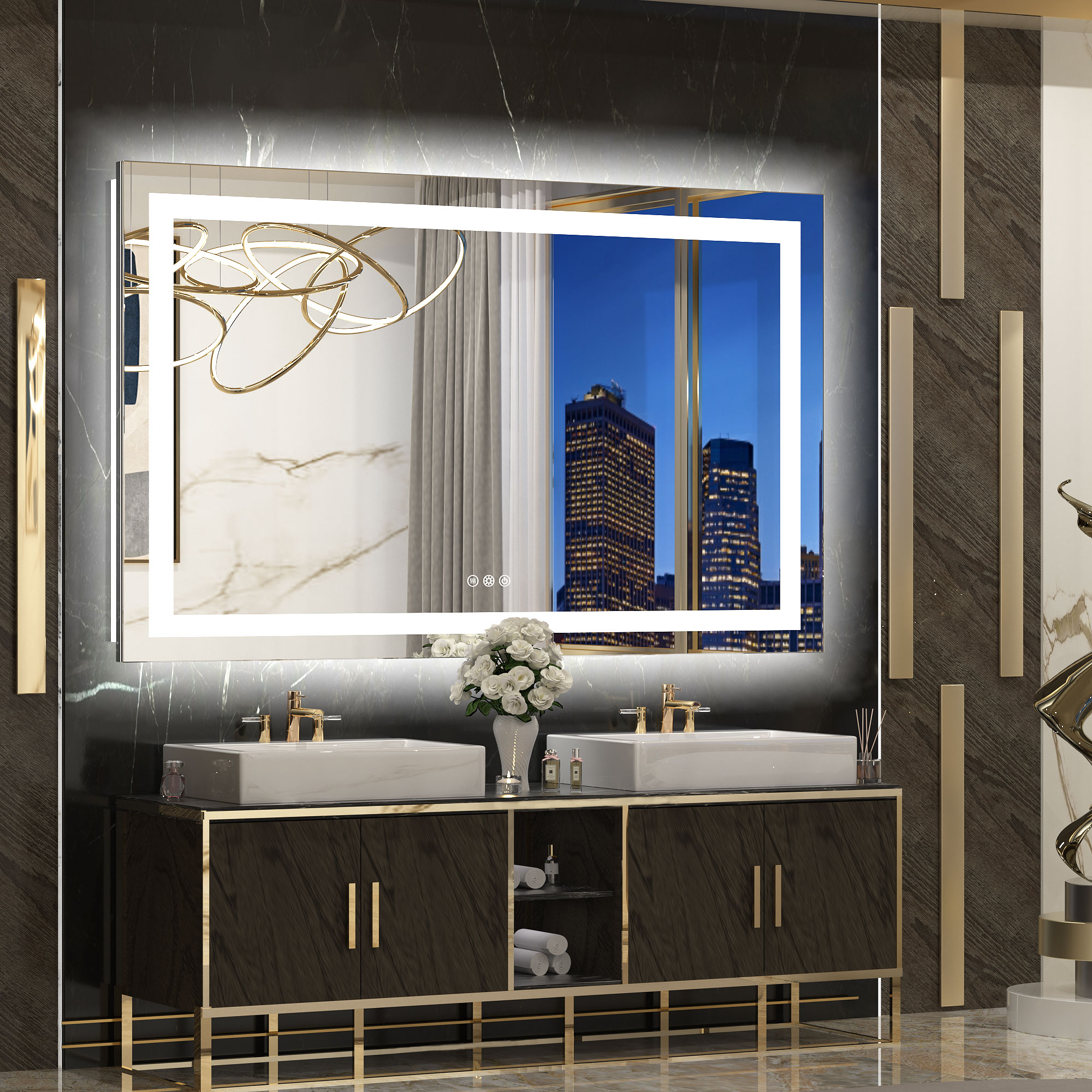TETOTE 48 x 30 in Polished Frameless Rectangle Dimmable LED Lighted ...