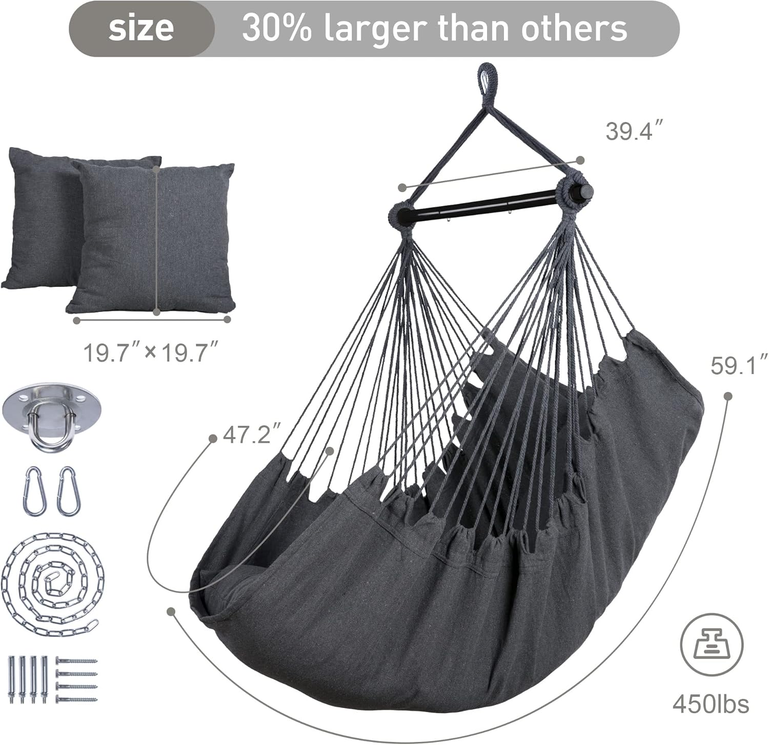 SUNCREAT Hammock Chair Swing with Steel Support Bar Side Pocket Large ...