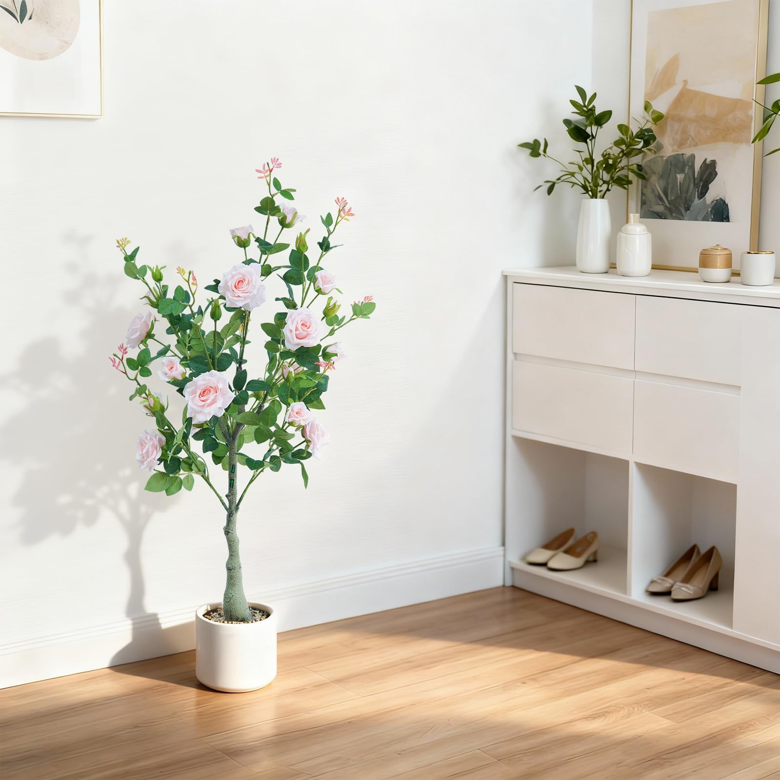 Garvee Realistic 120cm Artificial Rose Tree Silk Plastic Decorative ...
